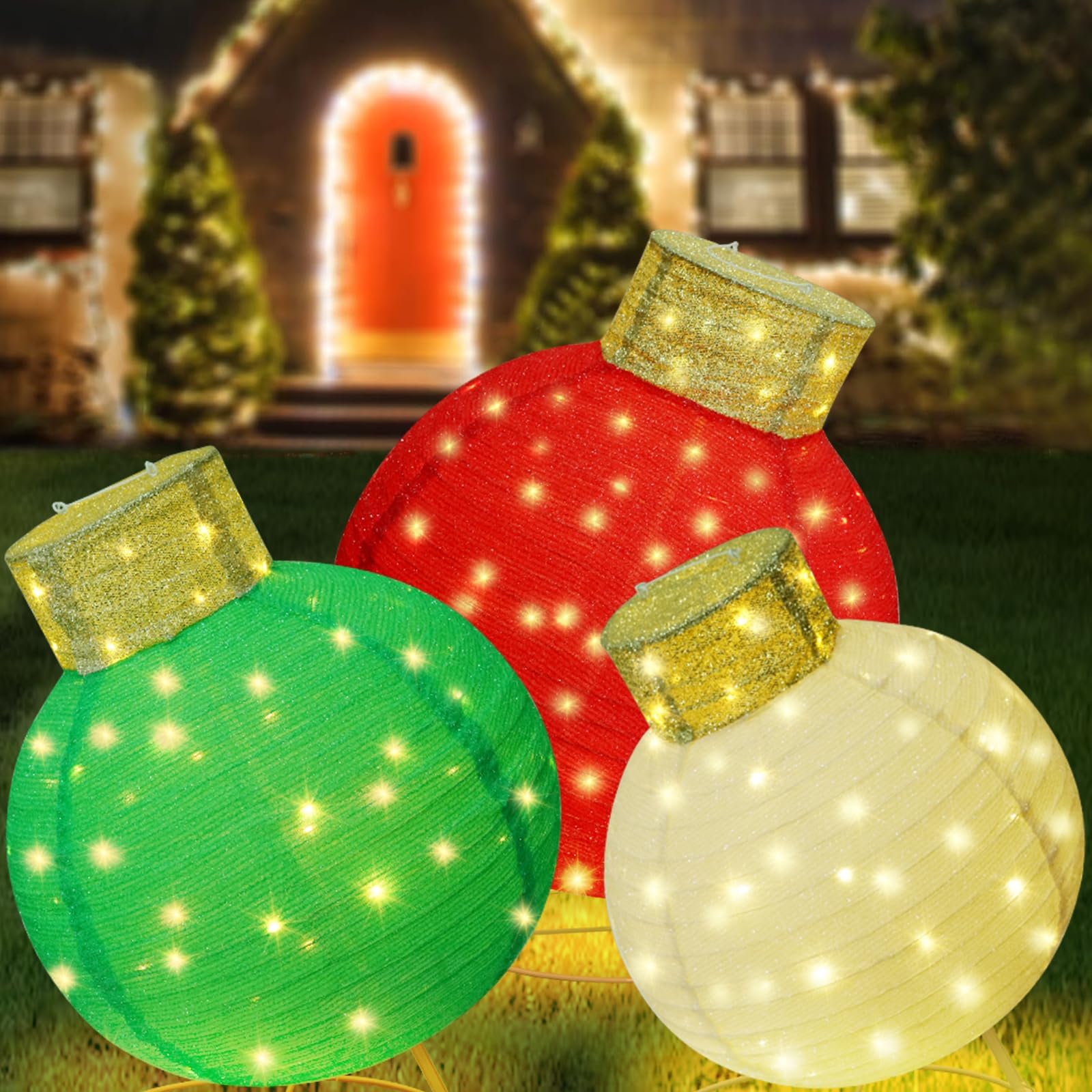 Amazon.com: Dazzle Bright Christmas Ball Decorations, 3 Pcs Pre-Lit 270 ...