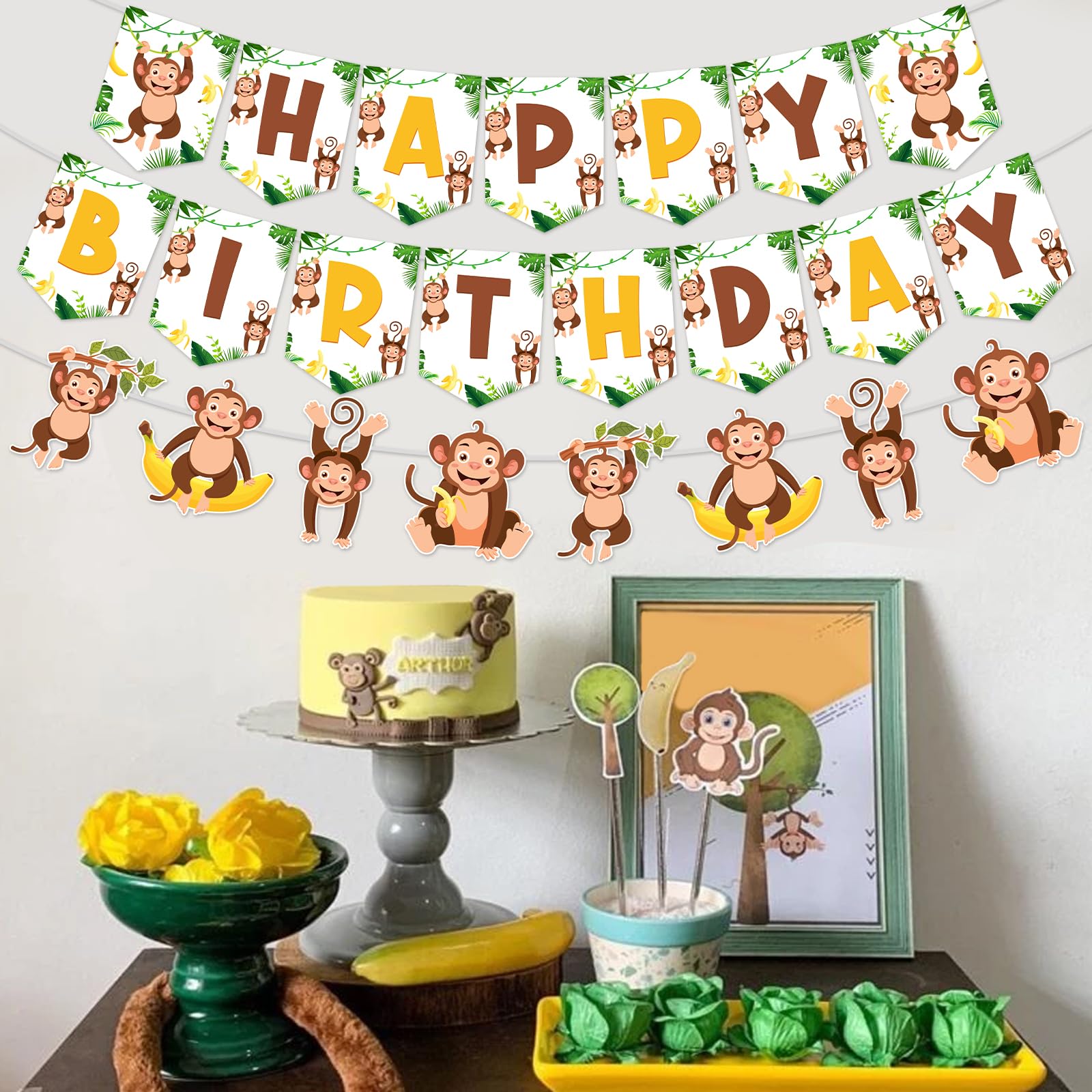 Monkey Birthday Decorations Cheeky Monkey Laughing PERSONALISED Edible
