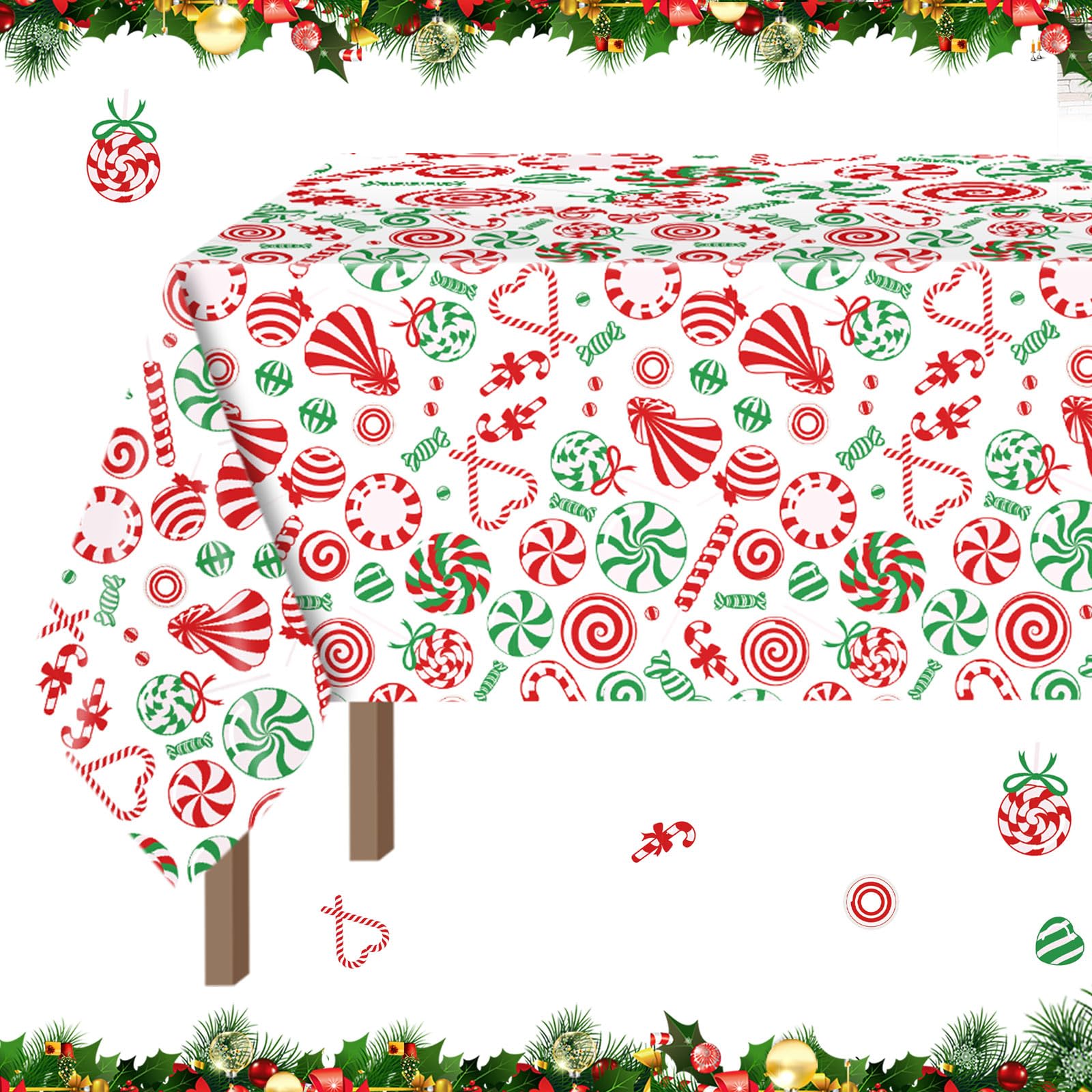Amazon.com: FuWeave Christmas Tablecloth 54" x 108" Peppermint Candy ...