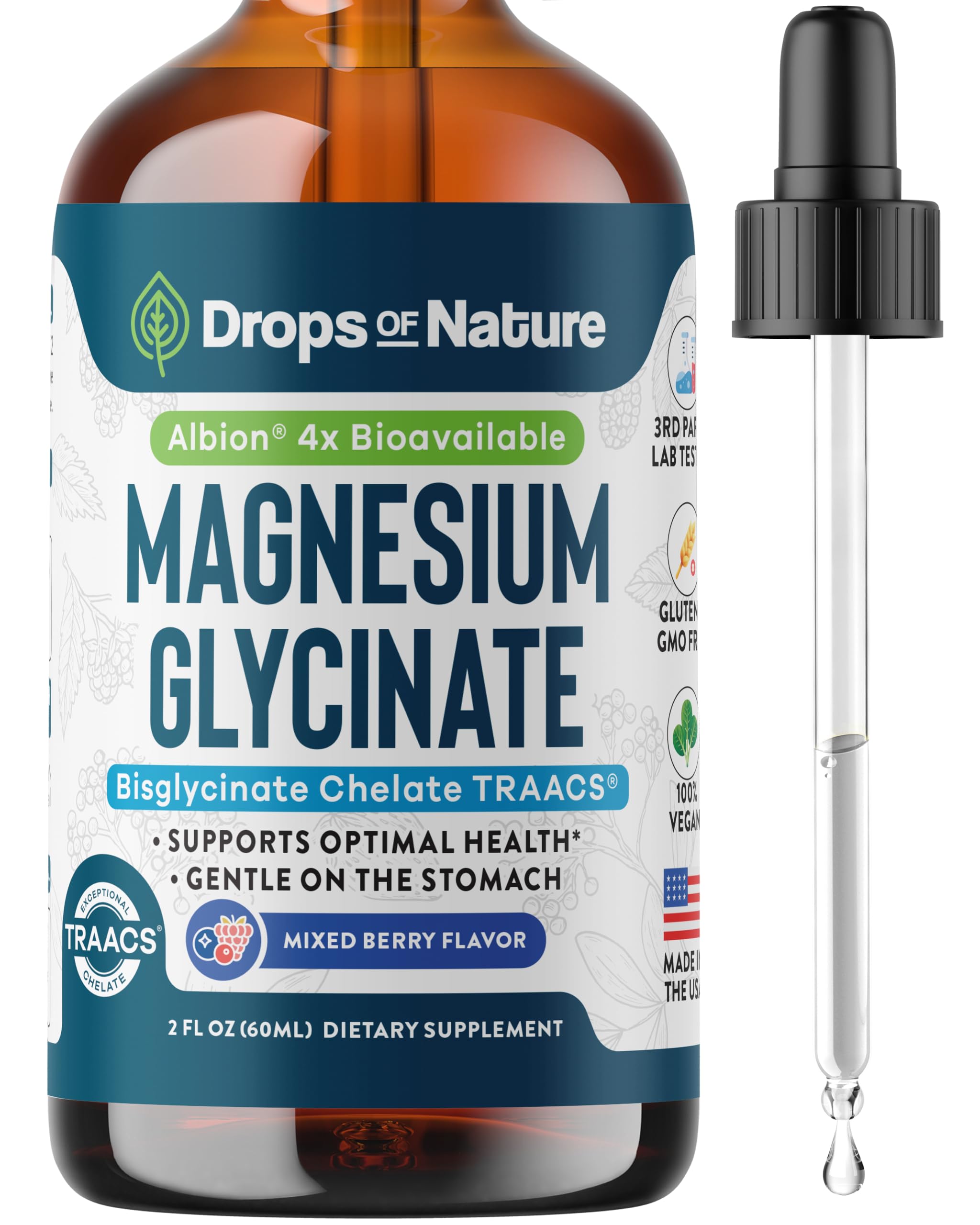 Magnesium Glycinate Liquid Drops Supplement - Vegan, GMO Free, Gluten ...
