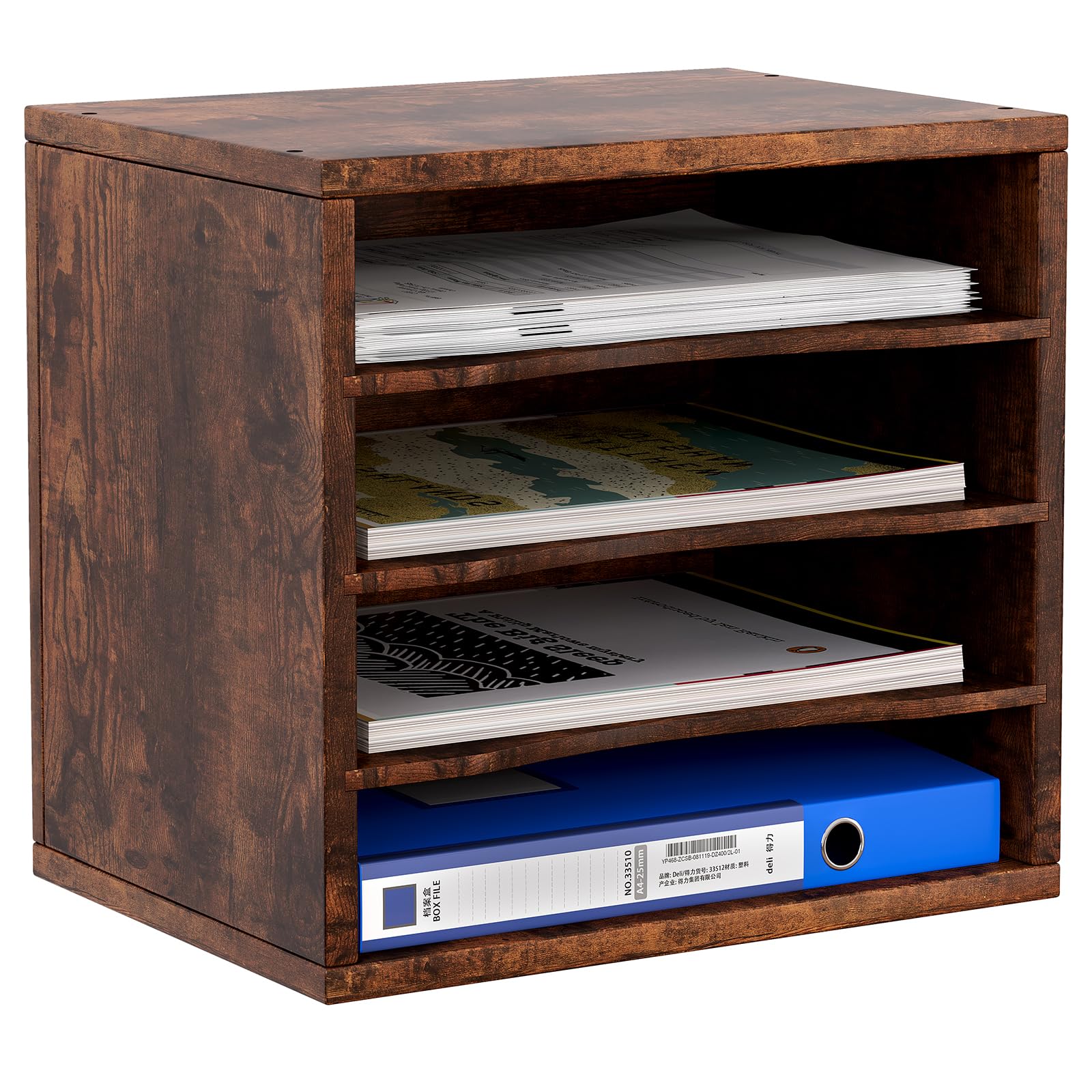 EasyPAG Wood Desktop 4 Tier A4 in Tray Office Desk Tidy File Holder ...