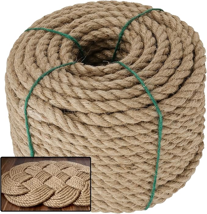 KEILEOHO 1/2 Inch x 100 Ft Natural Hemp Rope, 4 Ply Hemp Ropes, Jute ...