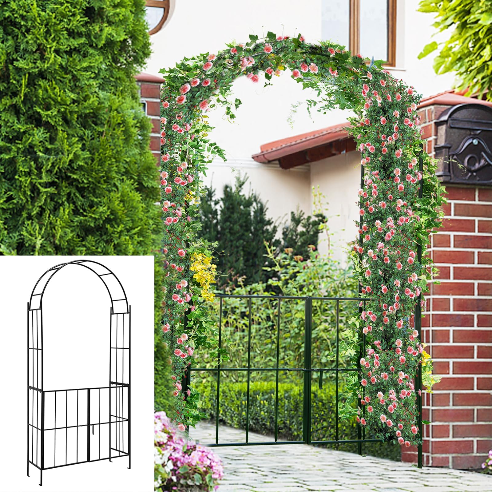 Amazon.com : YITAHOME Garden Arbor with Gate and Planter Boxes, 87IN ...