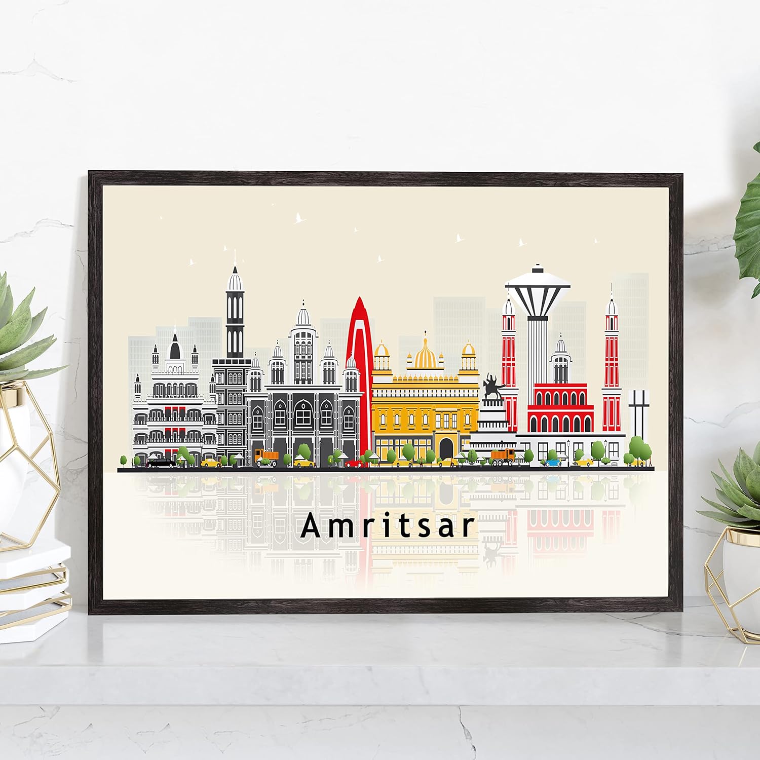 Amazon.com: Pera Print Amritsar Poster, India Illustration Skyline City ...