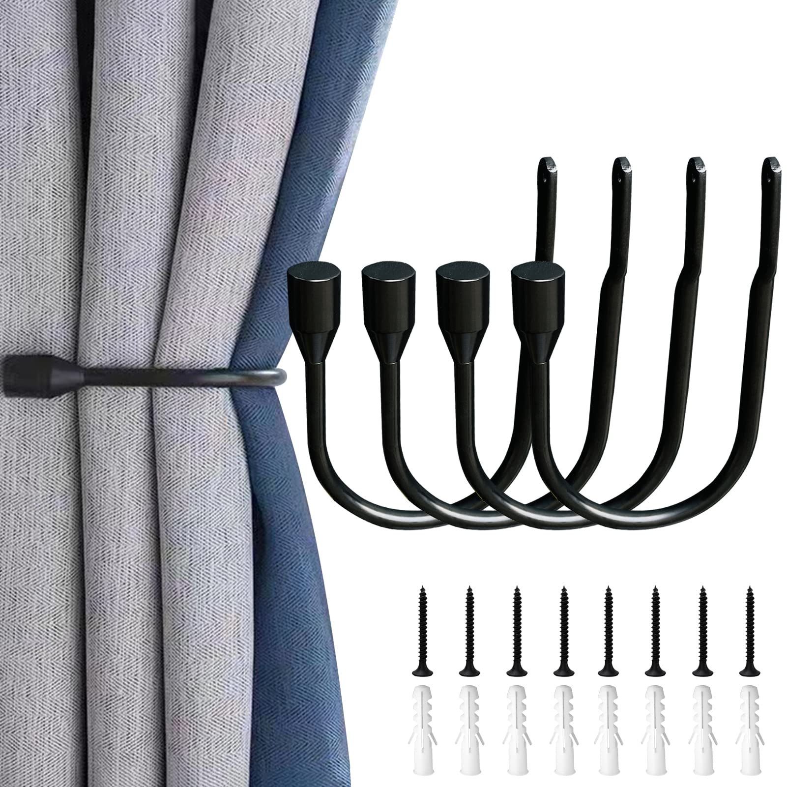 Amazon.com: YH YAO Metal Curtain Holdbacks, 4PCS U Shaped Wall Mounted Hook for Home Decor ...