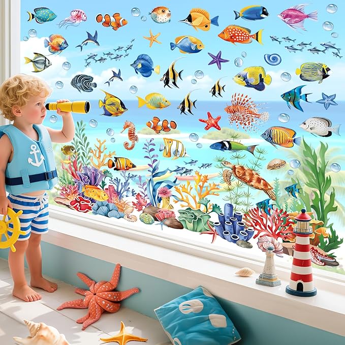 Amazon.com: wondever Summer Under The Sea Fish Window Clings Ocean ...