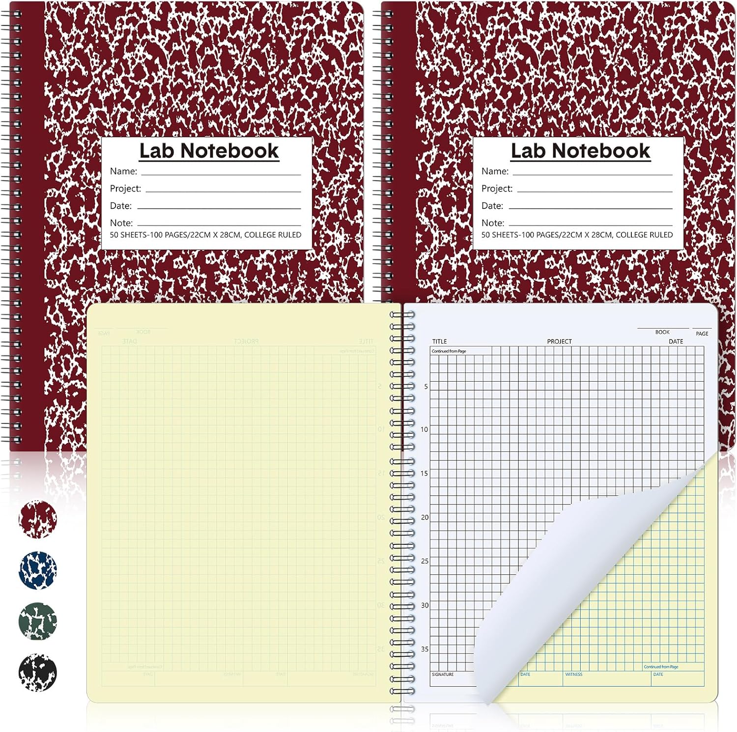 Amazon.com : Affrolling 2 Pack Carbonless Lab Notebook Carbon Copy 8.5 ...