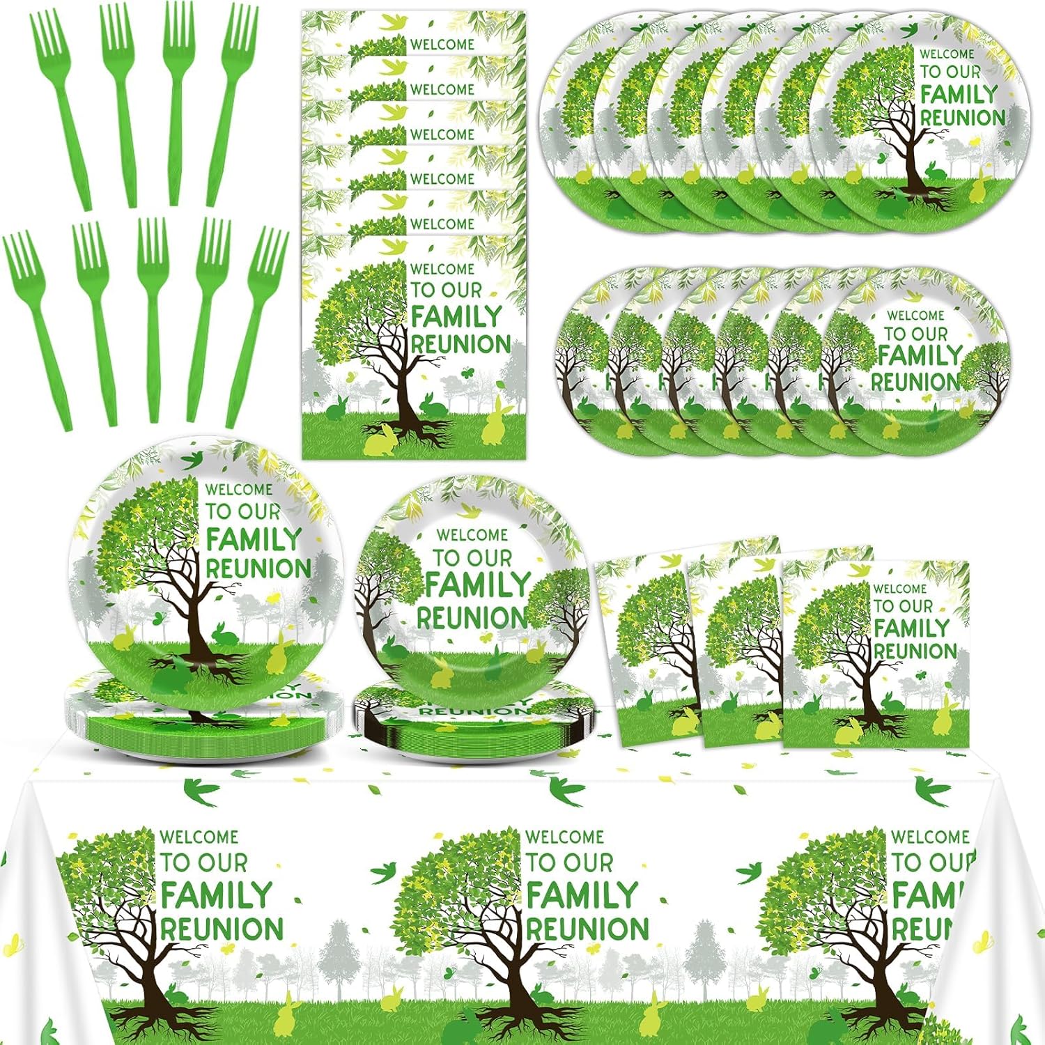 Amazon.com: OBUSATT Family Reunion Decoration Plates, Napkins ...