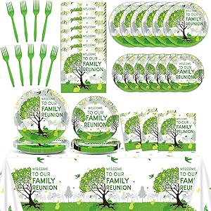 Amazon.com: OBUSATT Family Reunion Decoration Plates, Napkins ...