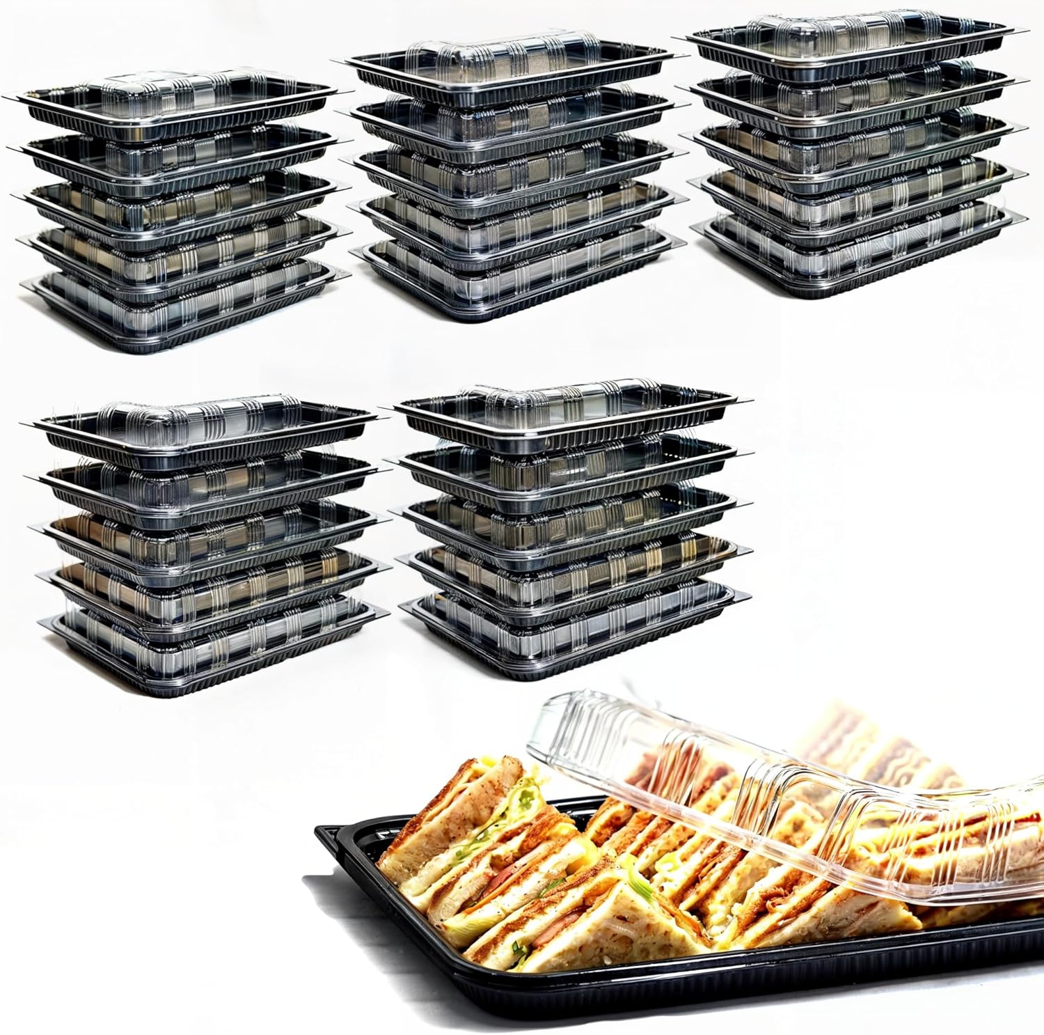 Zumart Pack of 25 Sandwich Platter Trays With lids - Reusable Plastic ...