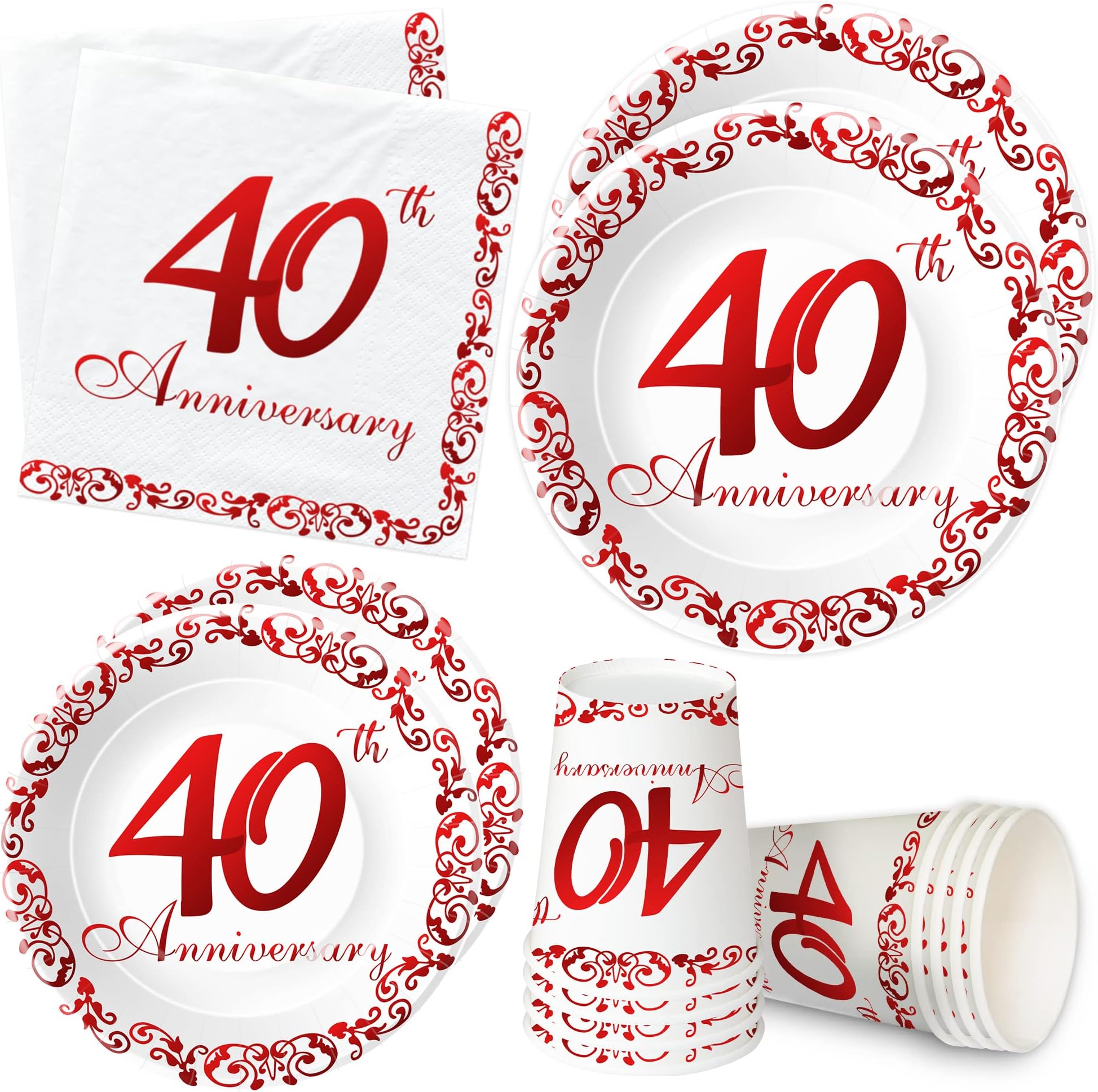 Amazon.com: APOWBLS 40th Anniversary Plates And Cups Party Supplies ...