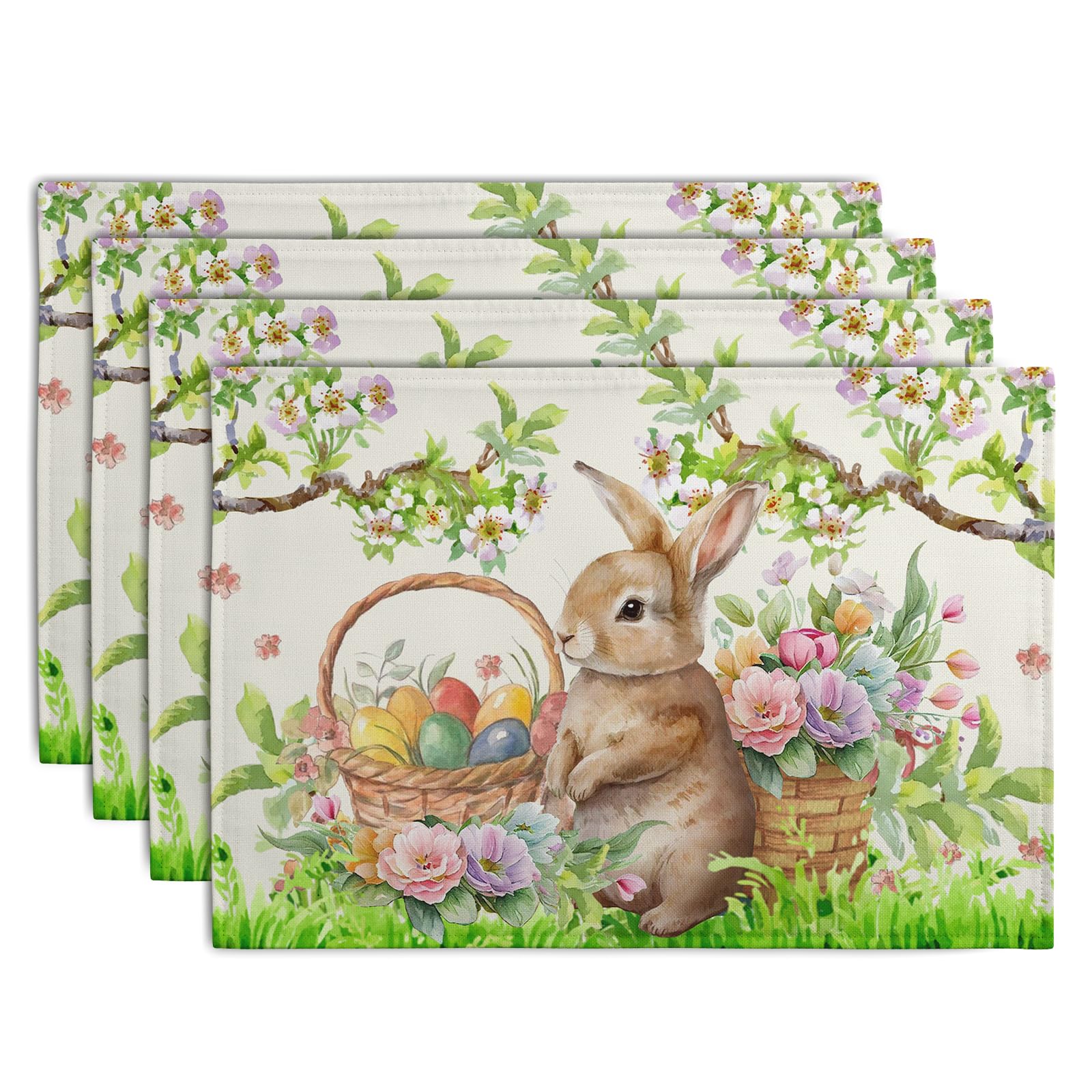 Amazon.com: Easter Rabbit Placemats Set of 4 Spring Easter Egg Bunny ...