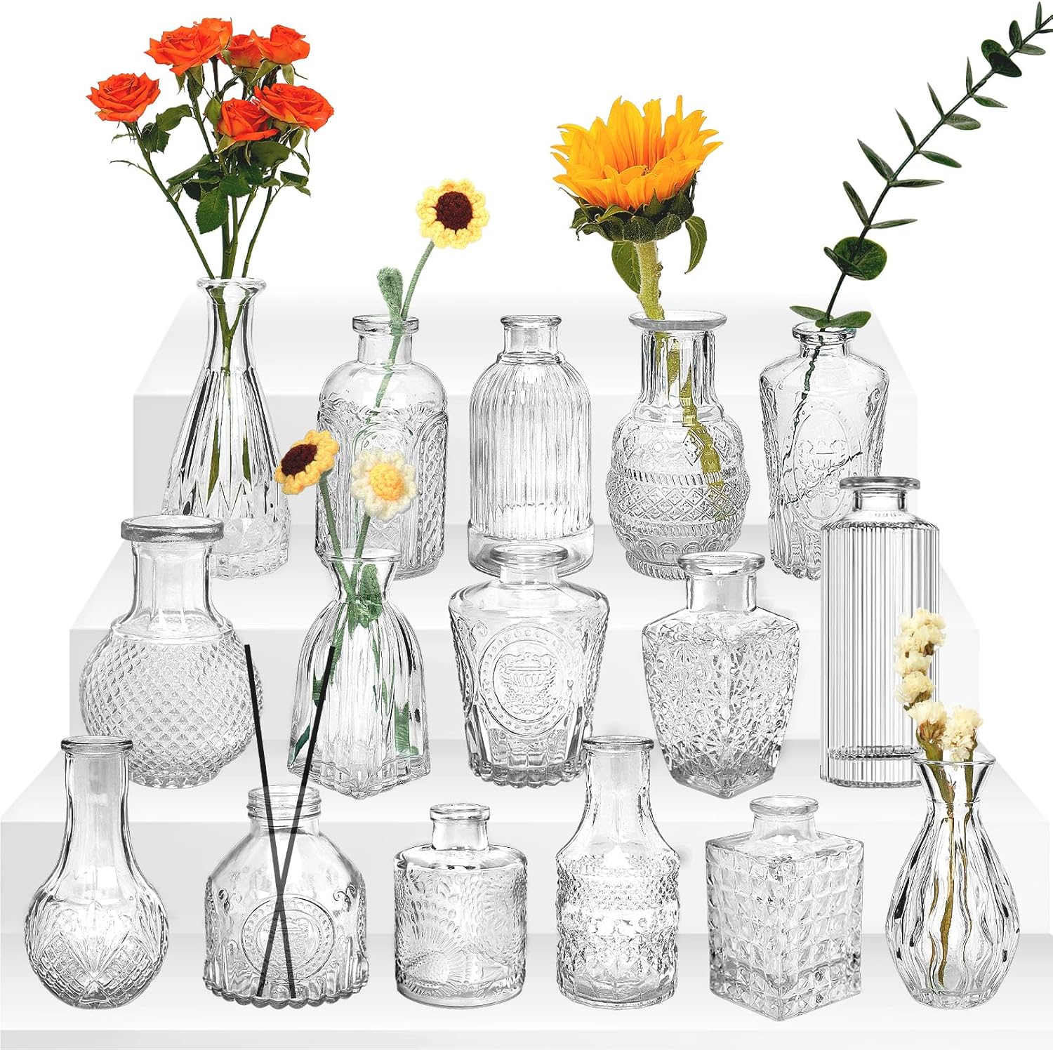 Amazon.de: ZgoEC 16pcs Kleine Vasen für Tischdeko, Vintage Glasvasen Set in 16 Muster, Mini ...