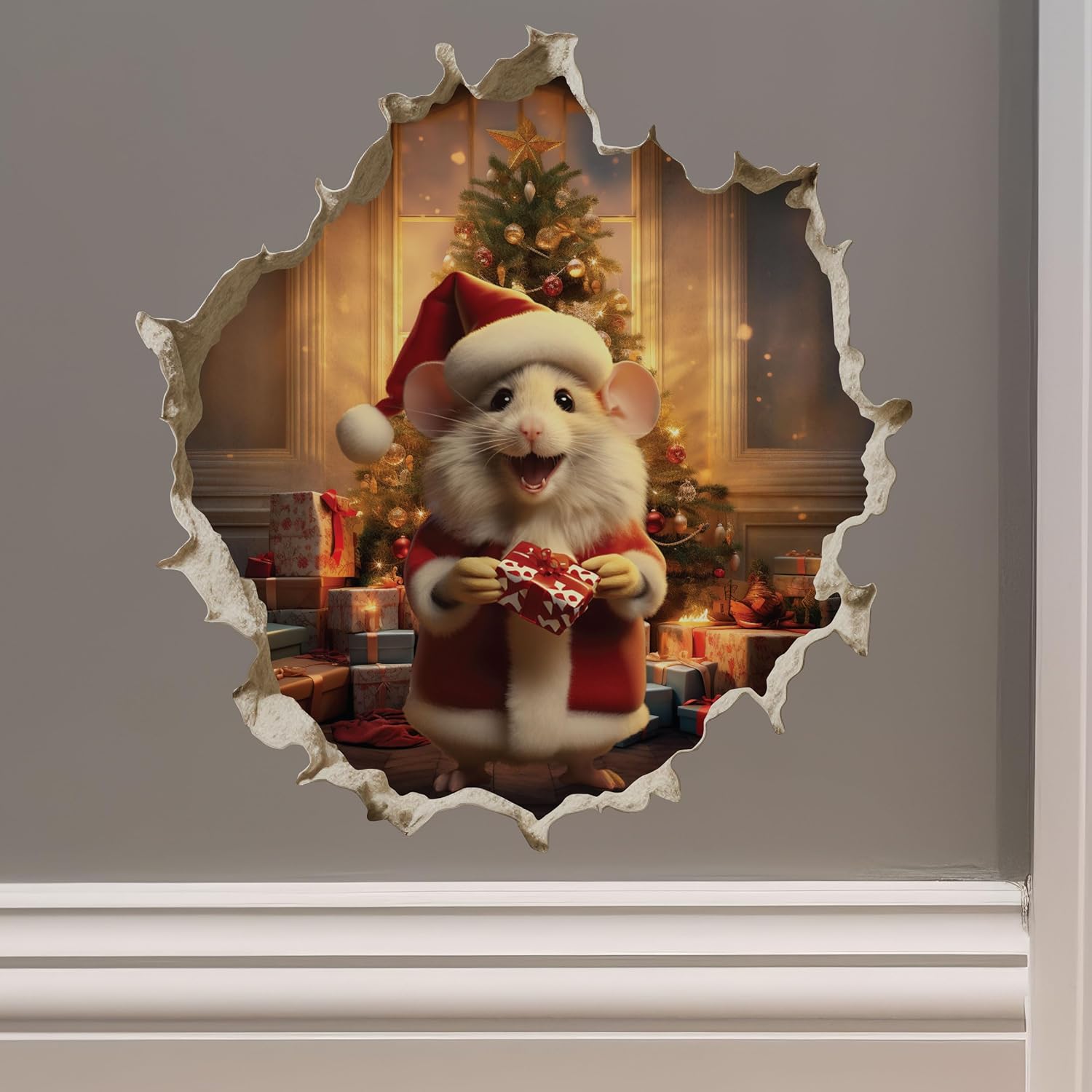 Amazon.com: Santa Mouse in Mouse Hole Decal - Mouse Hole 3D Wall ...