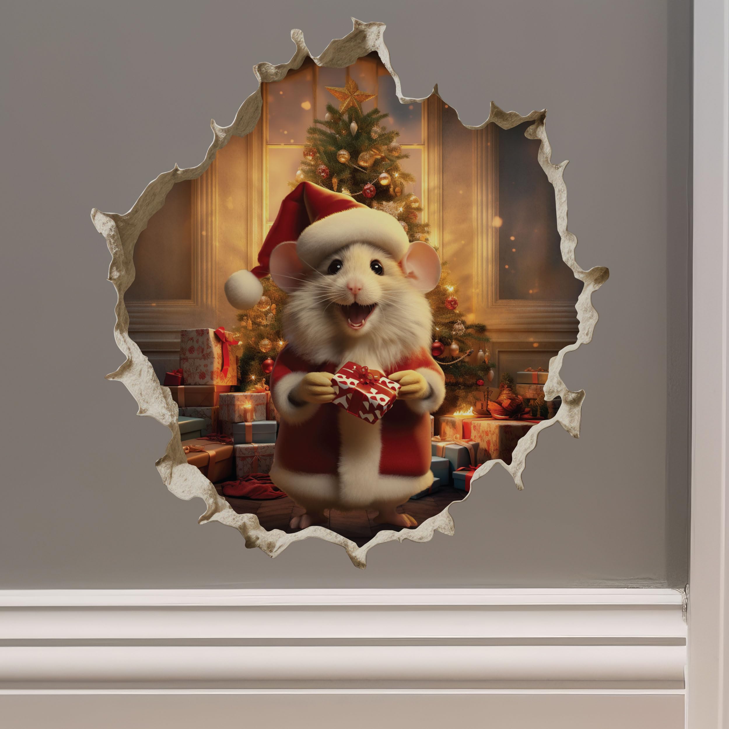 Amazon.com: Santa Mouse in Mouse Hole Decal - Mouse Hole 3D Wall ...