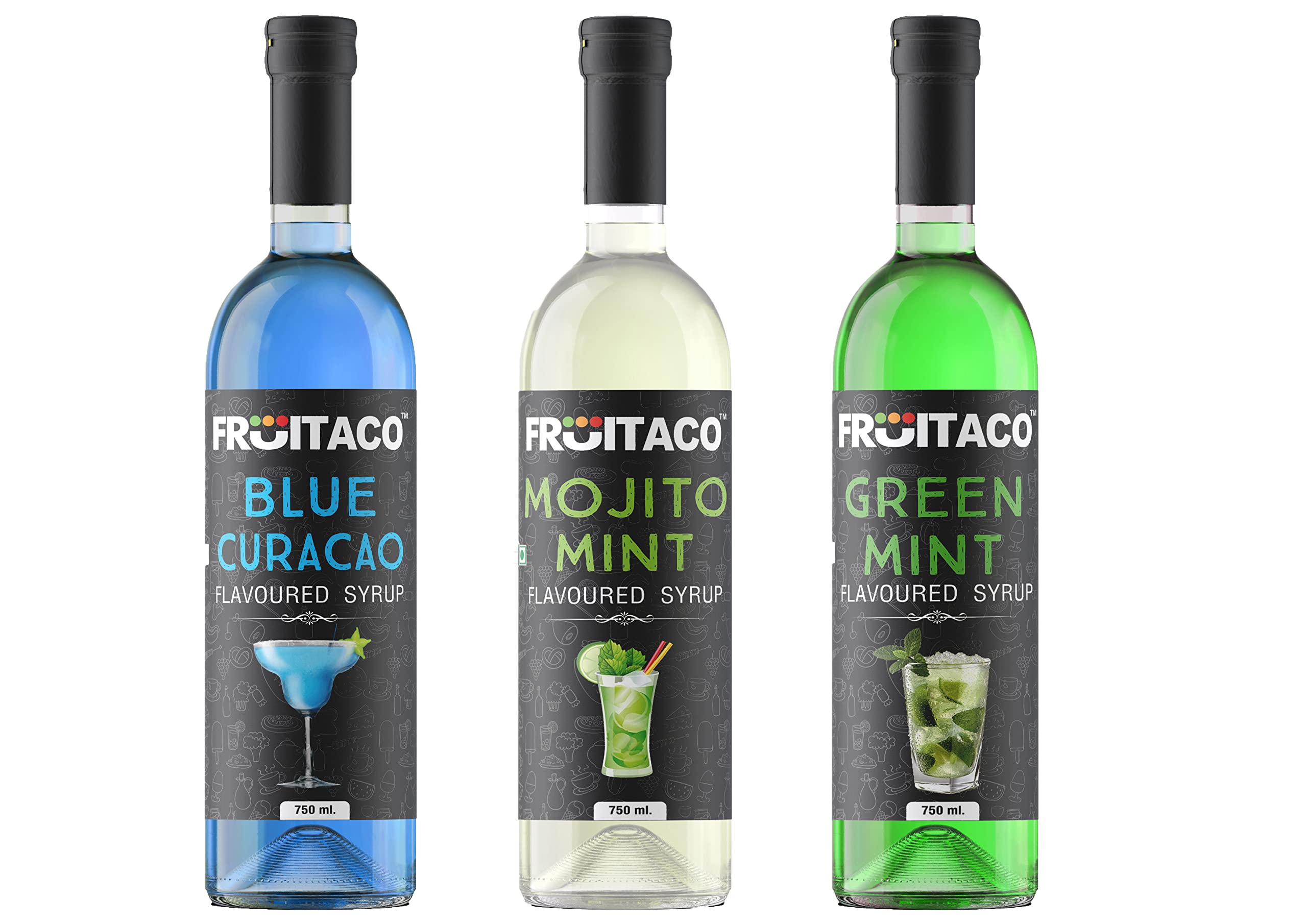 Fruitaco Blue Curacao Green Mint Mojito Mint Syrup Combo 750 ml each ...