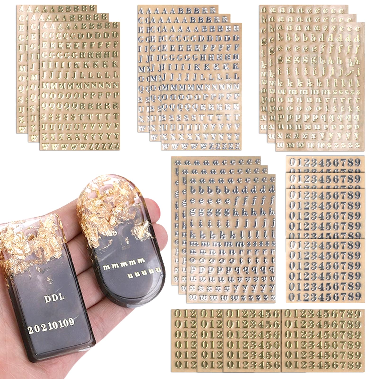 20 Sheets Resin Letter Stickers,3mm High Alphabet Number Stickers Self ...