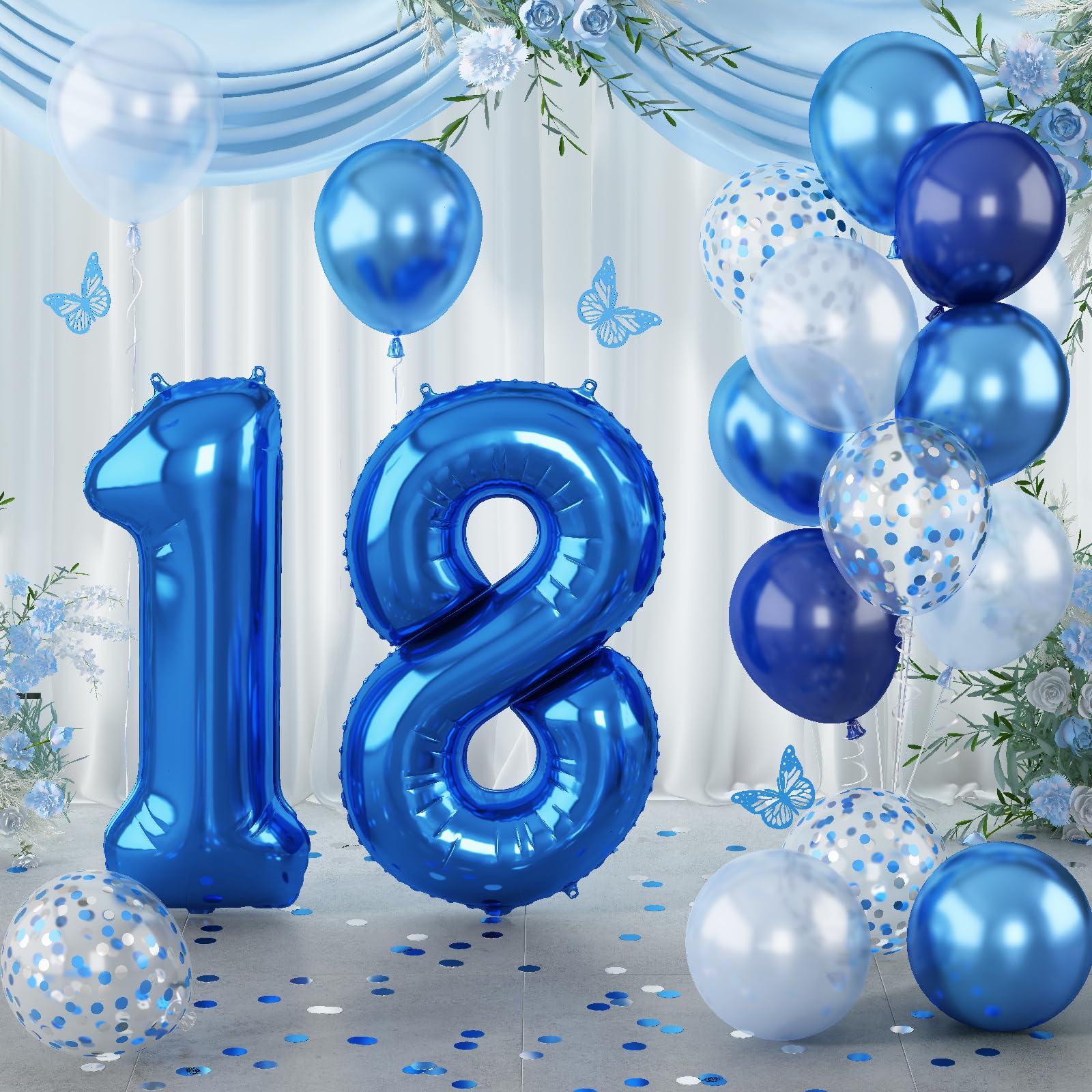 Amazon.com: Navy Blue 18 Balloons, 40 Inch Dark Blue Foil Number 18 ...