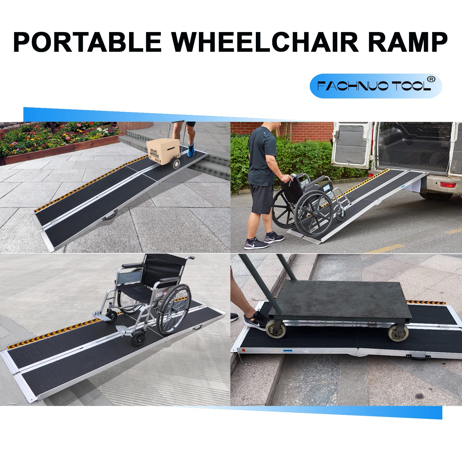 8FT Wheelchair Ramp 96''Lx31.3''W FACHNUO TOOL Non-Skid Aluminum Ramp ...