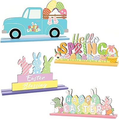 Amazon.com: 3 Pcs Happy Easter Decorations Eggs Bunny Cross Wooden ...