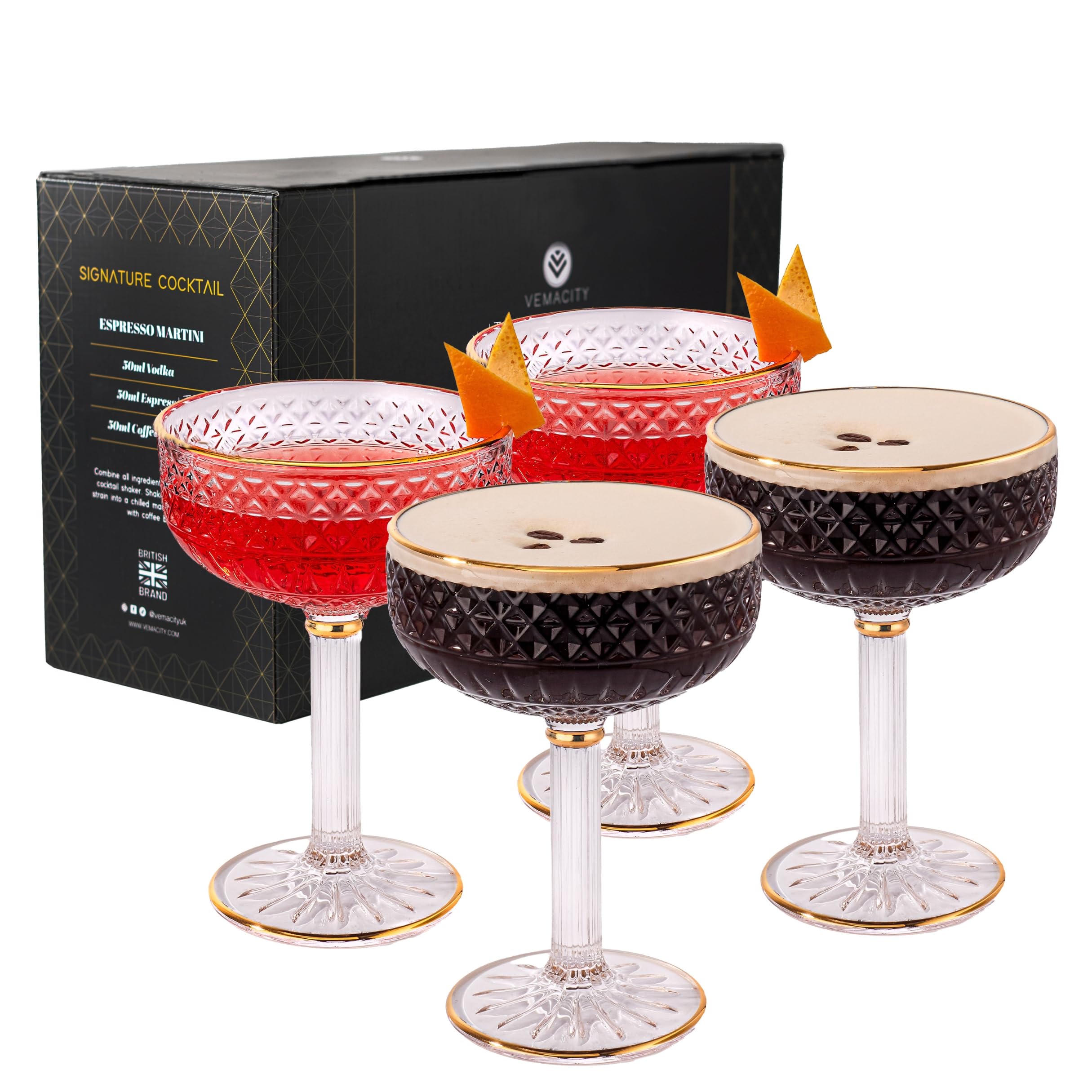 Amazon.com | VEMACITY Luxury Coupe Glasses Set of 4 | Espresso Martini ...