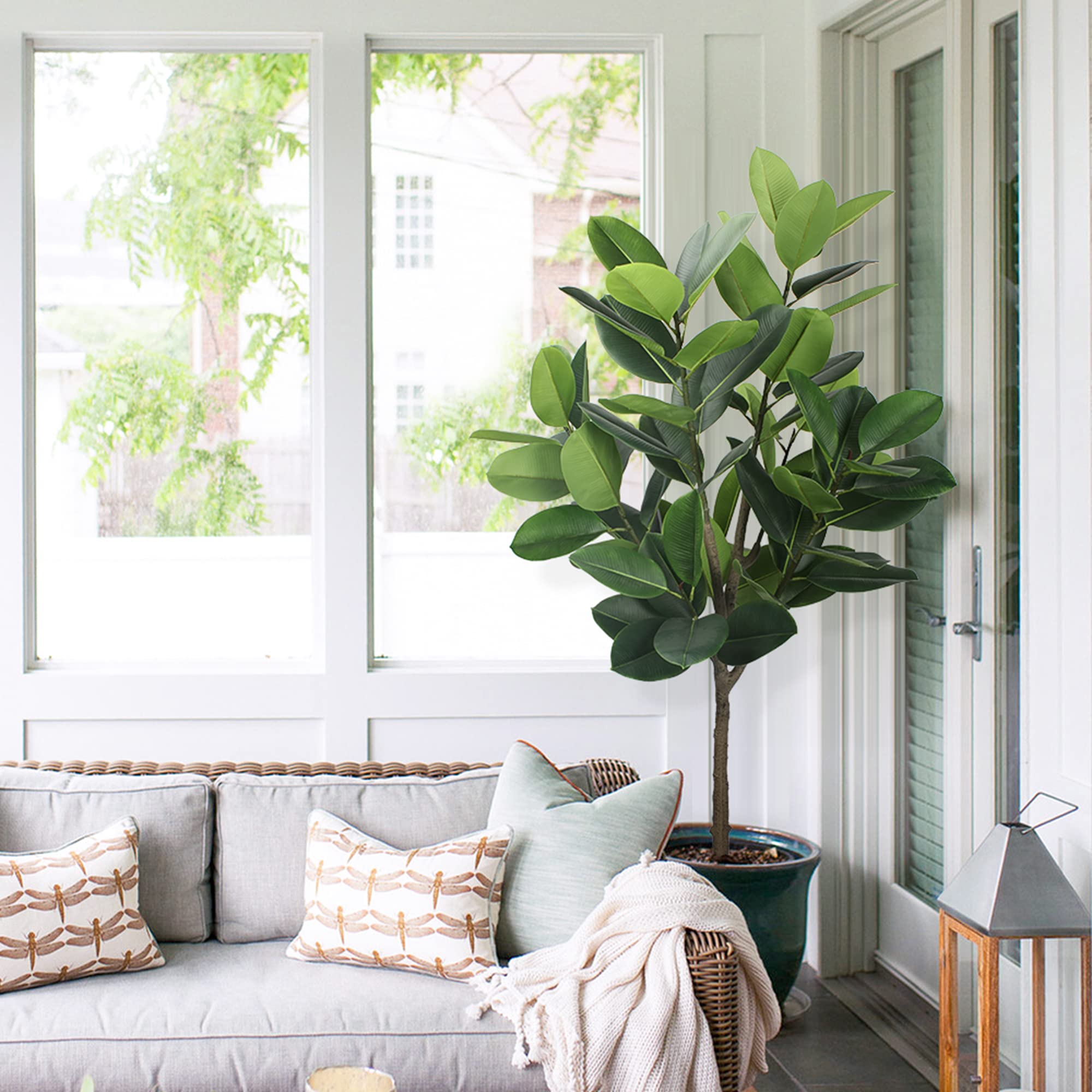 Yepdin Artificial Rubber Tree 6 Feet with Plastic Pot Artificial Plant ...