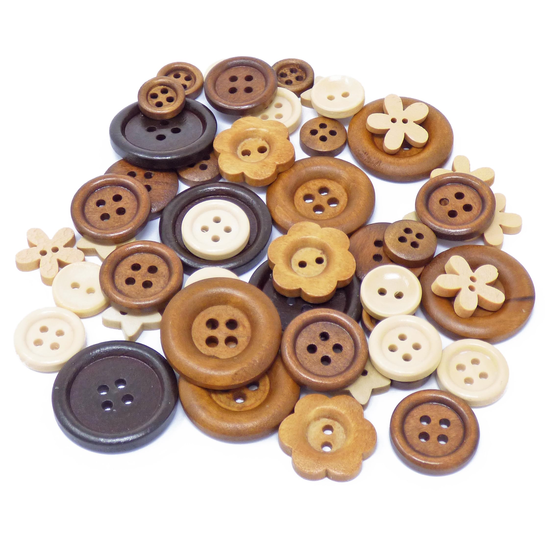 50 Mix Natural Shabby Chic Wood Buttons - Rustic Embellishments for ...