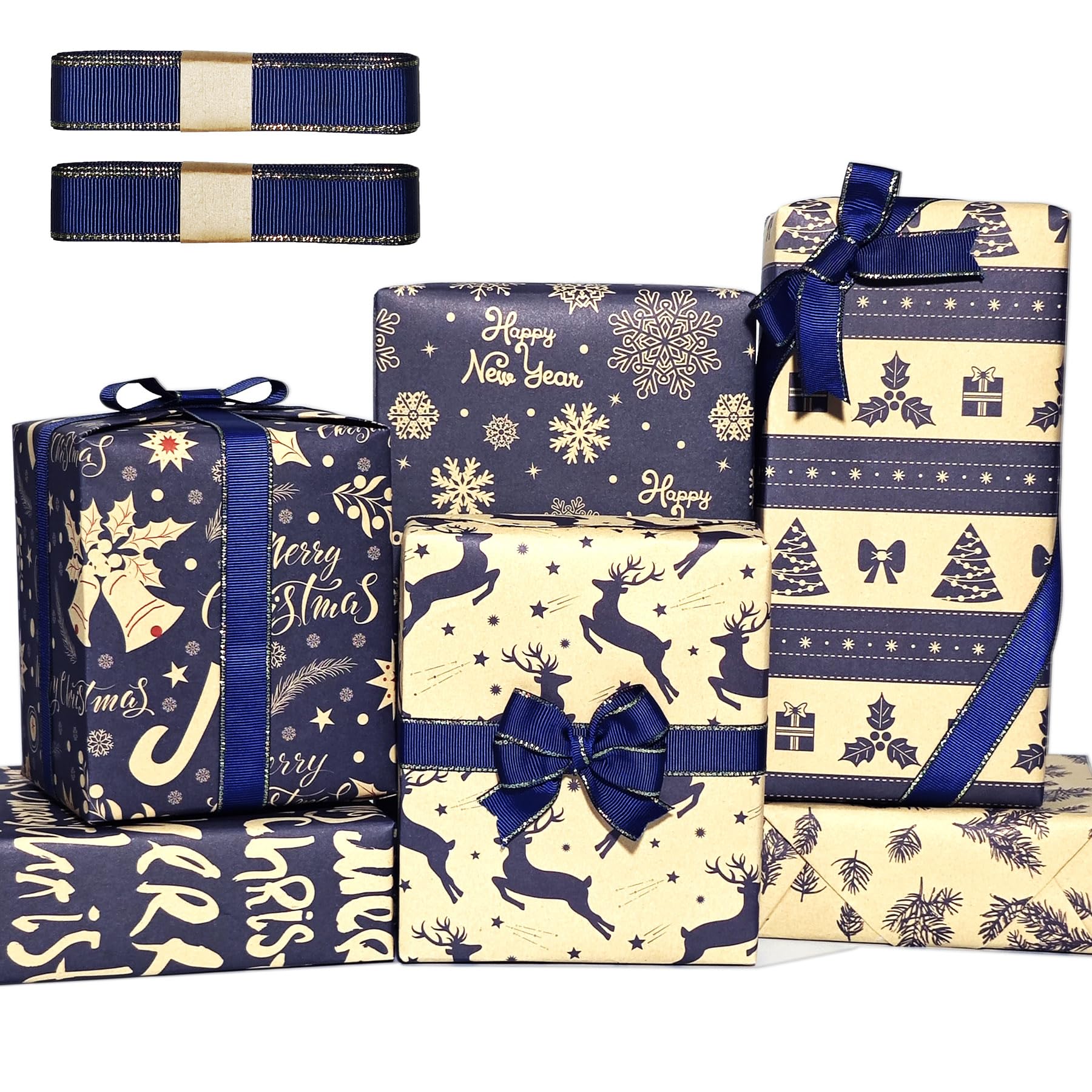 Amazon.com: LIAPAWPAW 12 Sheets Christmas Wrapping Paper Set w/Ribbon ...