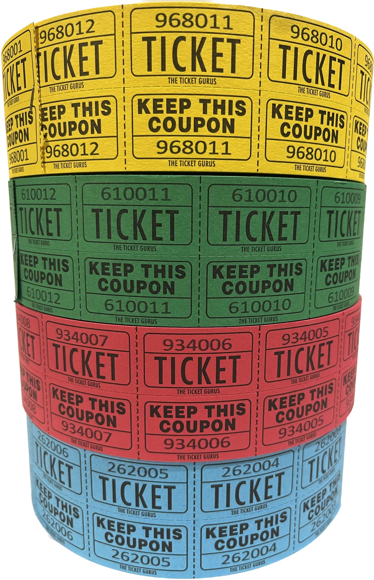 Amazon.com : The Ticket Gurus Raffle Tickets - (4 Rolls of 2000 Double ...