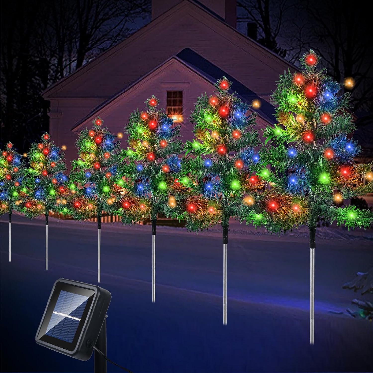 Solar Christmas Tree Pathway Lights with 120pcs Multi-Color C6 LED