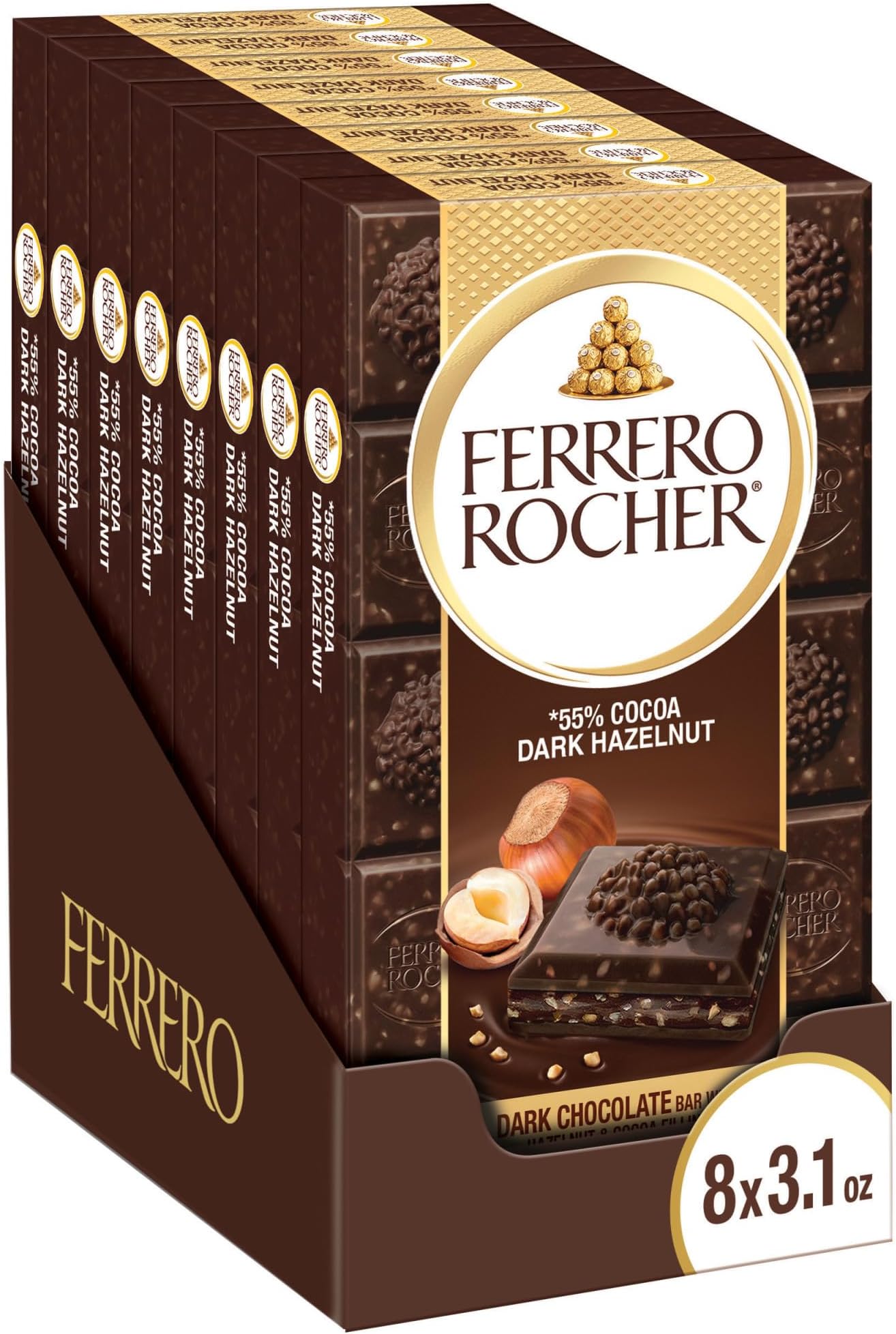 Amazon.com : Ferrero Rocher Premium Chocolate Bars, 8 Pack, Dark ...