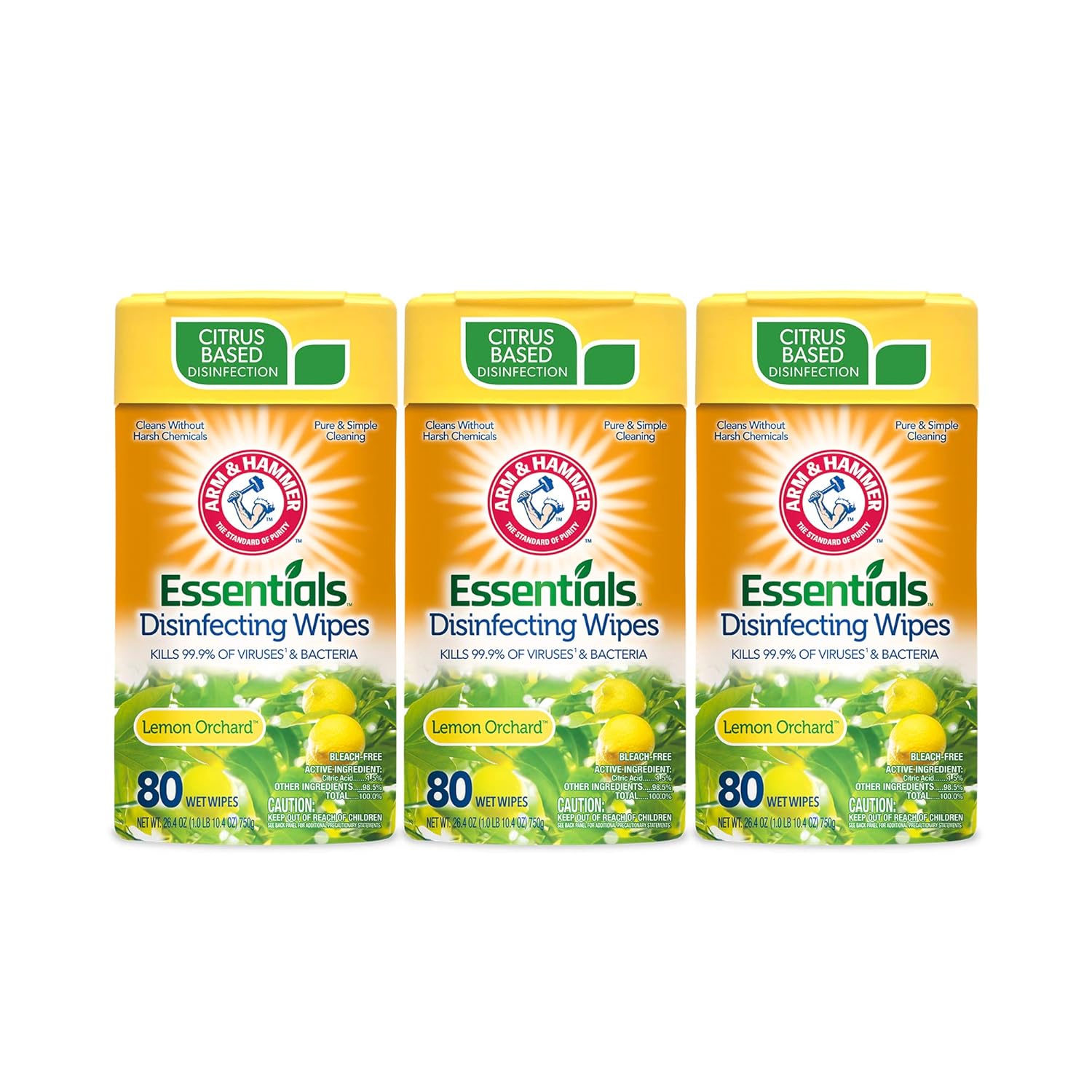 Amazon.com: Arm & Hammer Essentials Disinfecting Wipes, Lemon Orchard ...