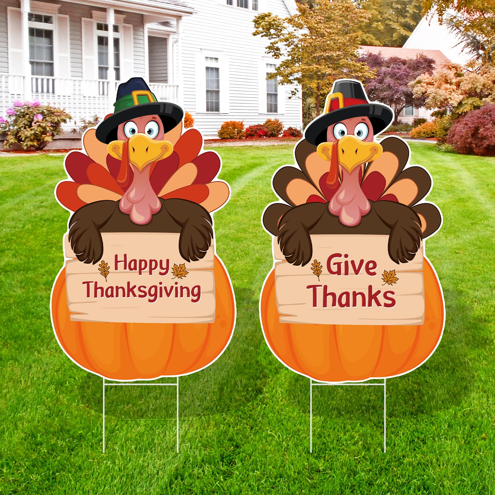 Amazon.com : Arosche Large Thanksgiving Yard Signs 2pc with Stakes ...