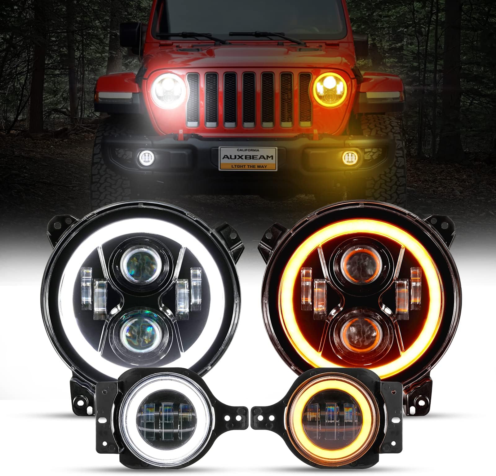 Amazon.com: Auxbeam 9 Inch LED Headlights + 4 Inch LED Fog Lights with ...