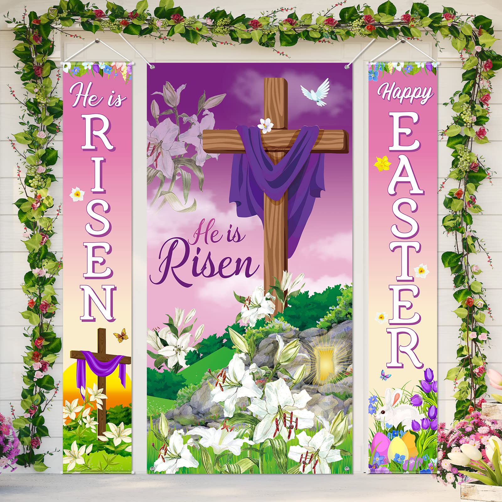 Amazon.com: 3 Pieces Happy Easter Day Decorations Easter Door Cover He ...