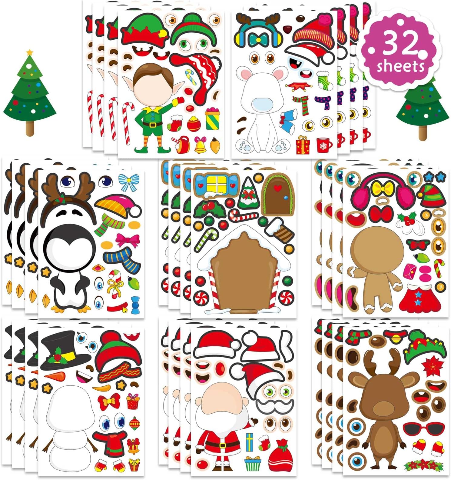 Amazon.com: 32 Sheets Christmas Stickers, Christmas Stickers for Kids ...