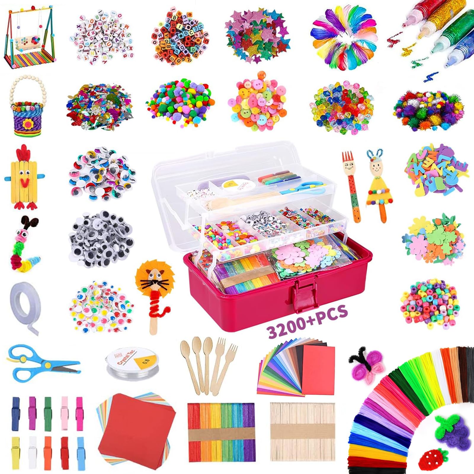 zycBernoi 3200+ Pcs Art and Craft Supplies for Kids, Crafting Supply ...