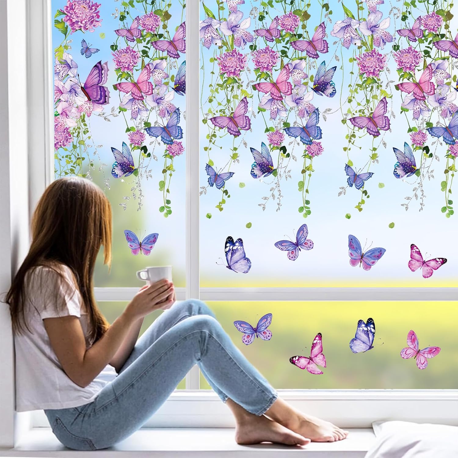 Amazon.com: JarThenaAMCS 4 Sheet Spring Purple Floral Window Clings ...