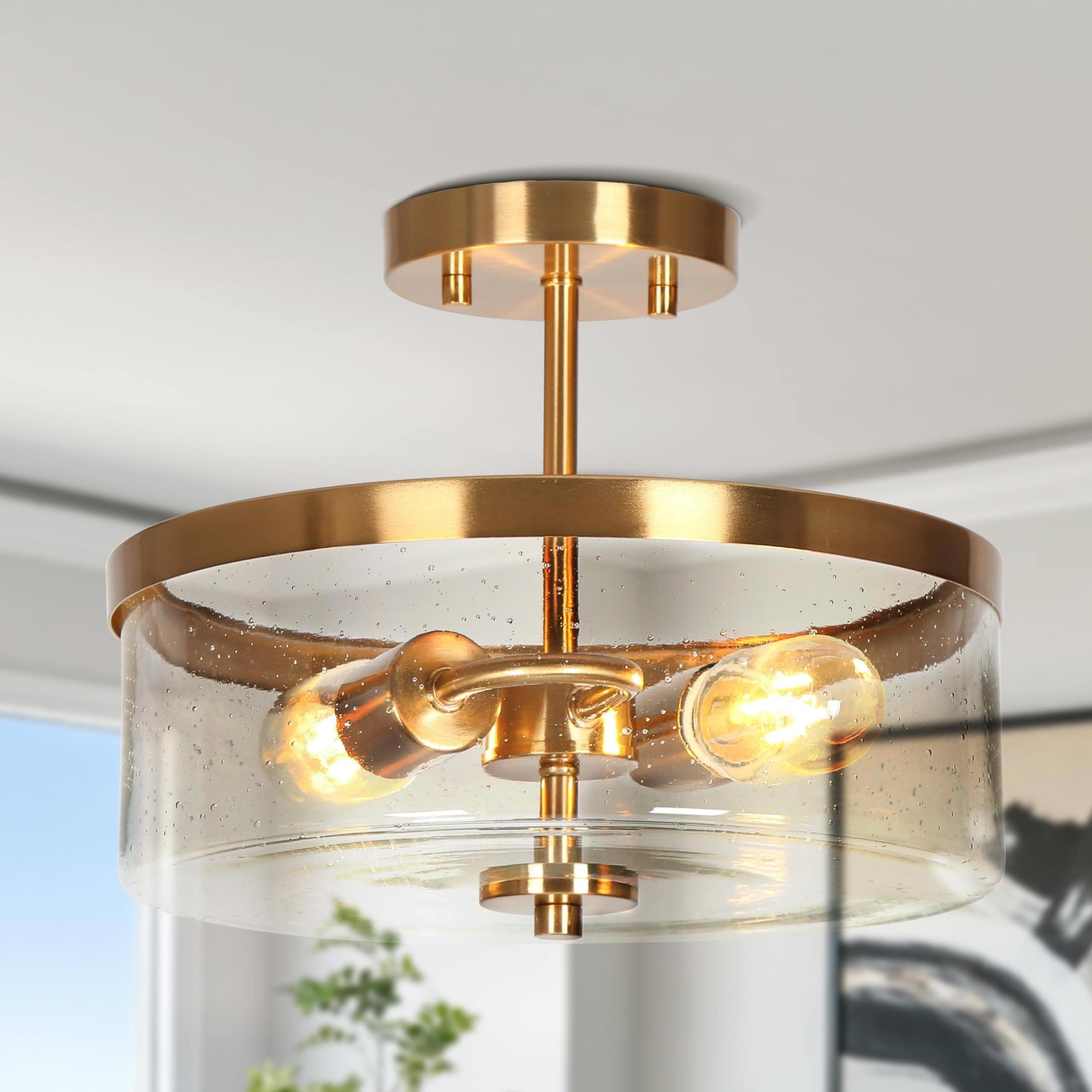 classy leaves Semi Flush Mount Ceiling Light, Modern Gold Ceiling Light ...