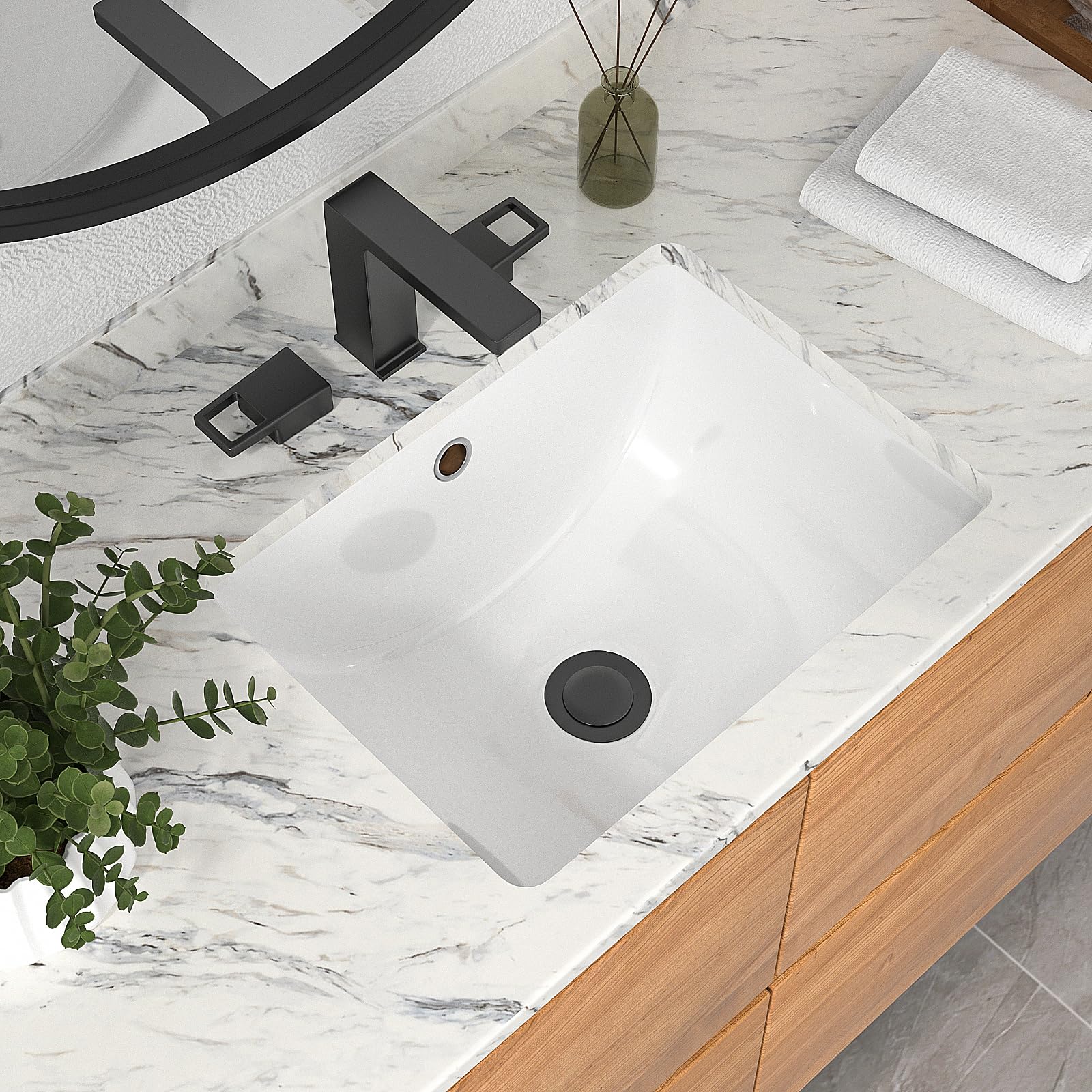 Mocoloo Undermount Bathroom Sink 18 x 14 Inch Rectangle Porcelain White ...