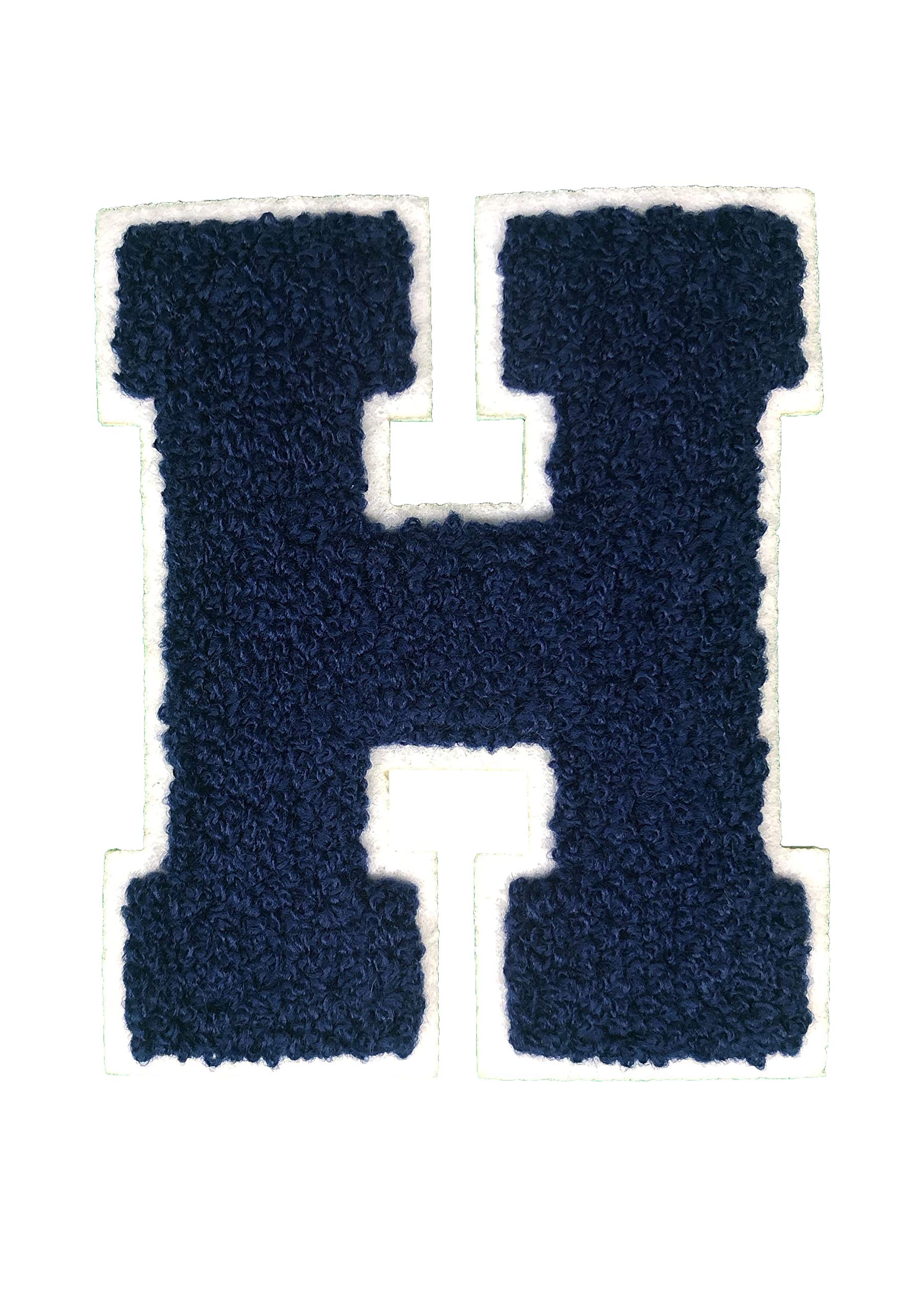 Amazon.com: H - Navy ON White Chenille 4.25" VARSITIY Alphabet Patches ...