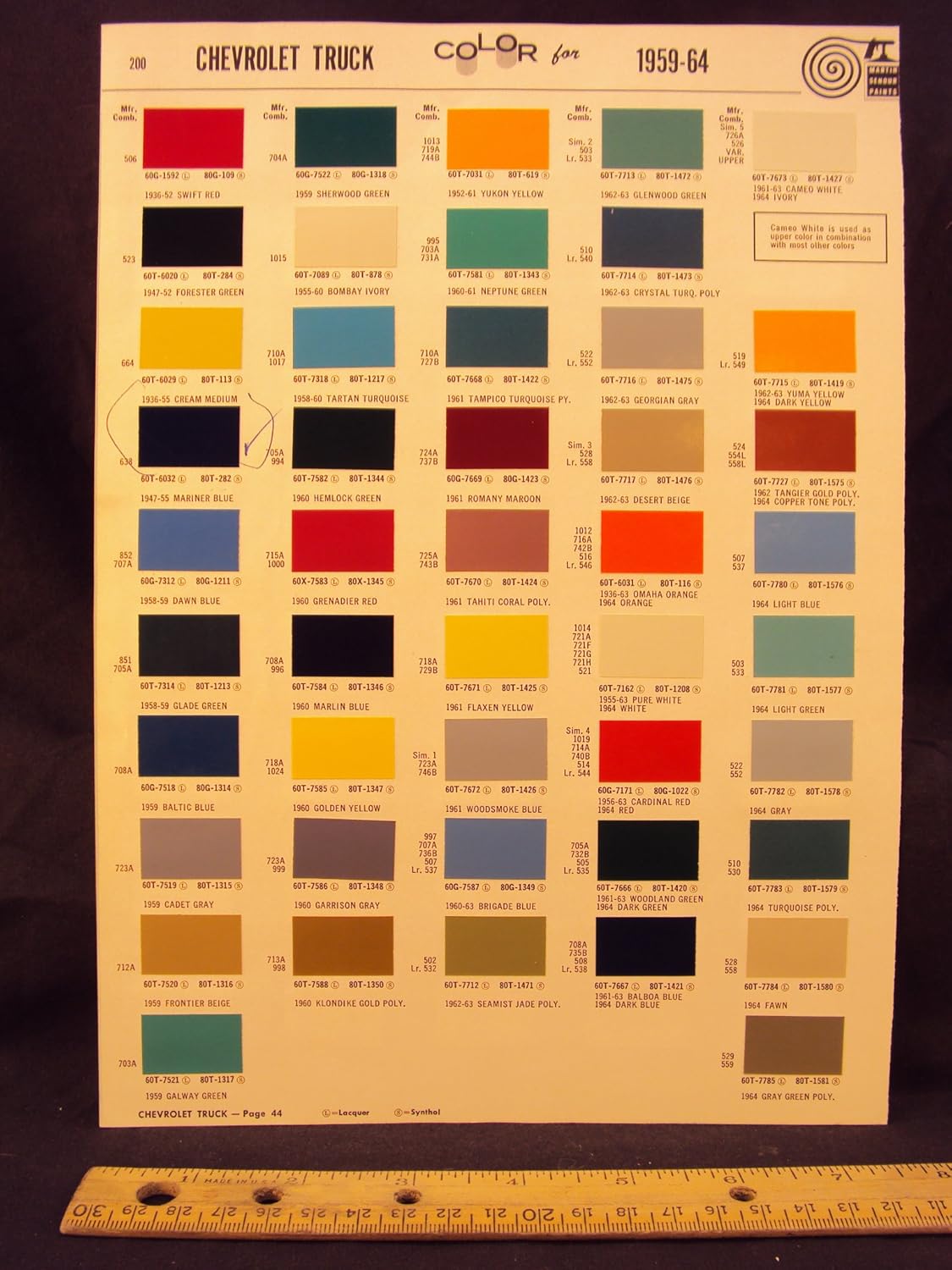 1959, 1960, 1961, 1962, 1963, & 1964 CHEVROLET Truck Paint Colors Chip ...
