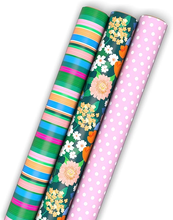 Amazon.com: Hallmark Wrapping Paper Mini Rolls, 3-Pack (Stripes ...