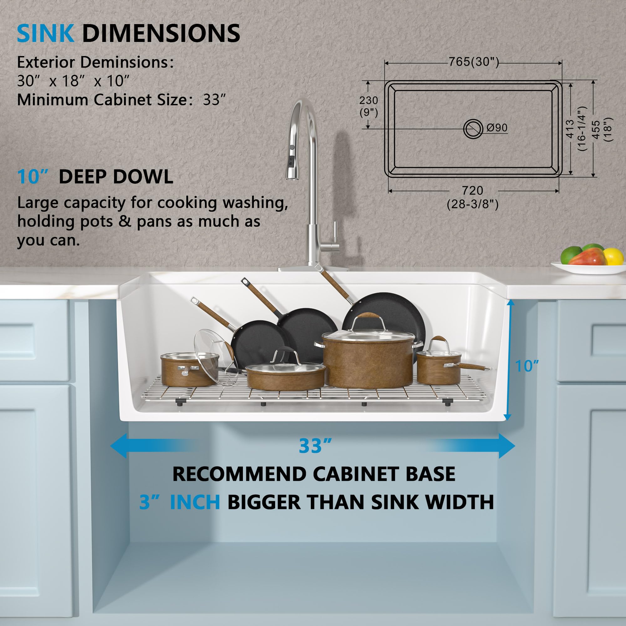 Snapklik.com : 30 White Farm Sink - 30x18 Inch Farmhouse Kitchen Sink ...