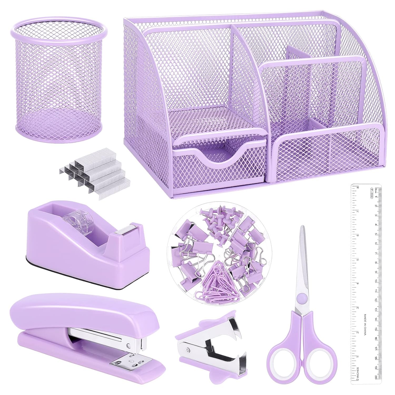 Purple Mesh Desk Organizer and Accessories, Purple Office Supplies 7 ...