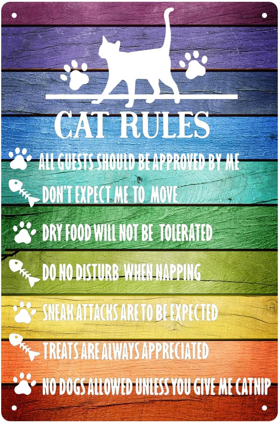 Amazon.com: Cat Sign Funny Cat Rules Tin Sign Novelty Wall Art ...