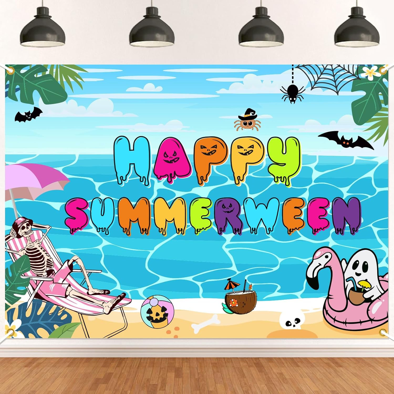 Amazon.com : Happy Summerween Backdrop Banner - Summerween Party ...
