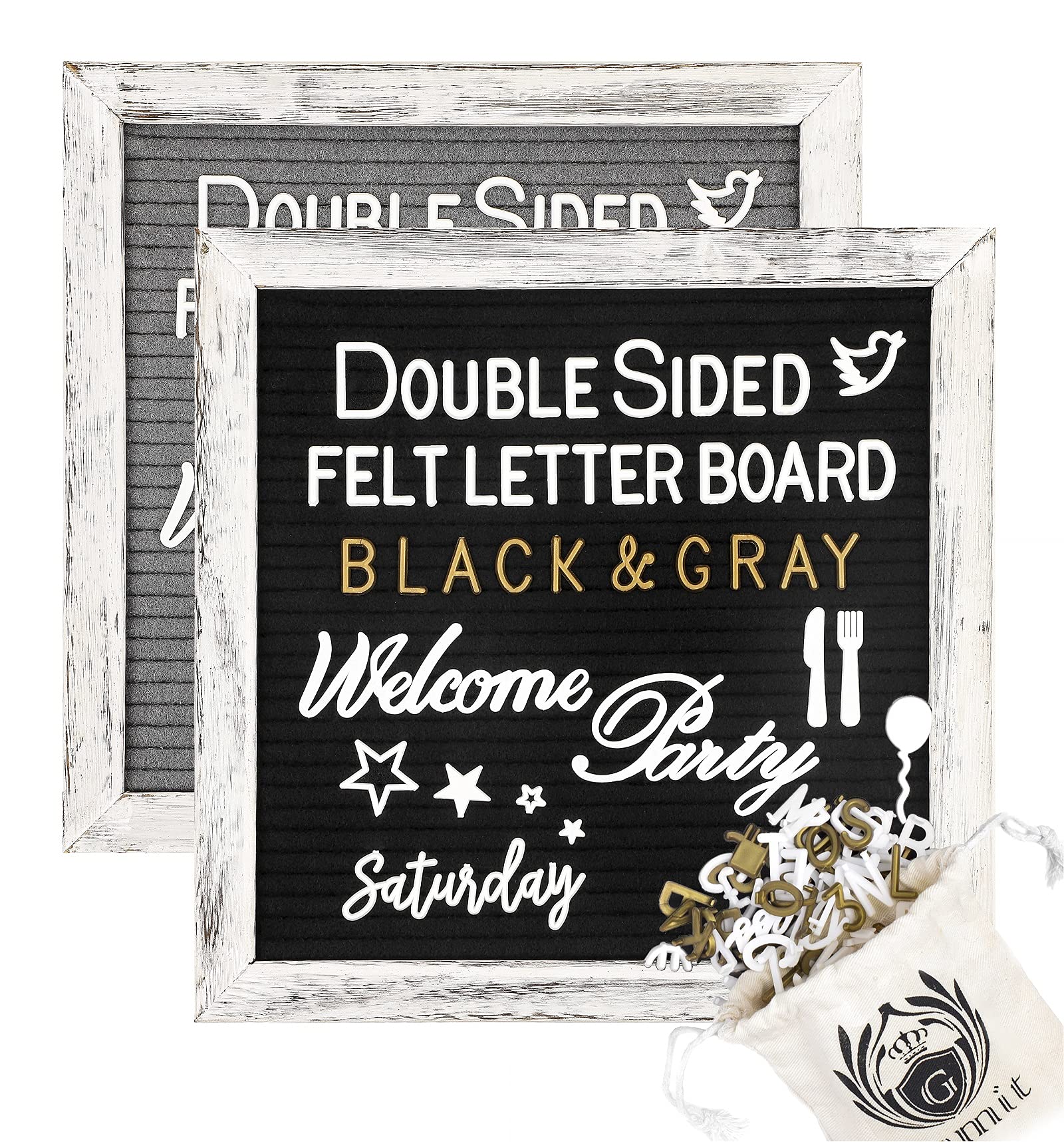 Buy G GAMIT Double Sided Felt Letter Board with Rustic White Wood Frame ...