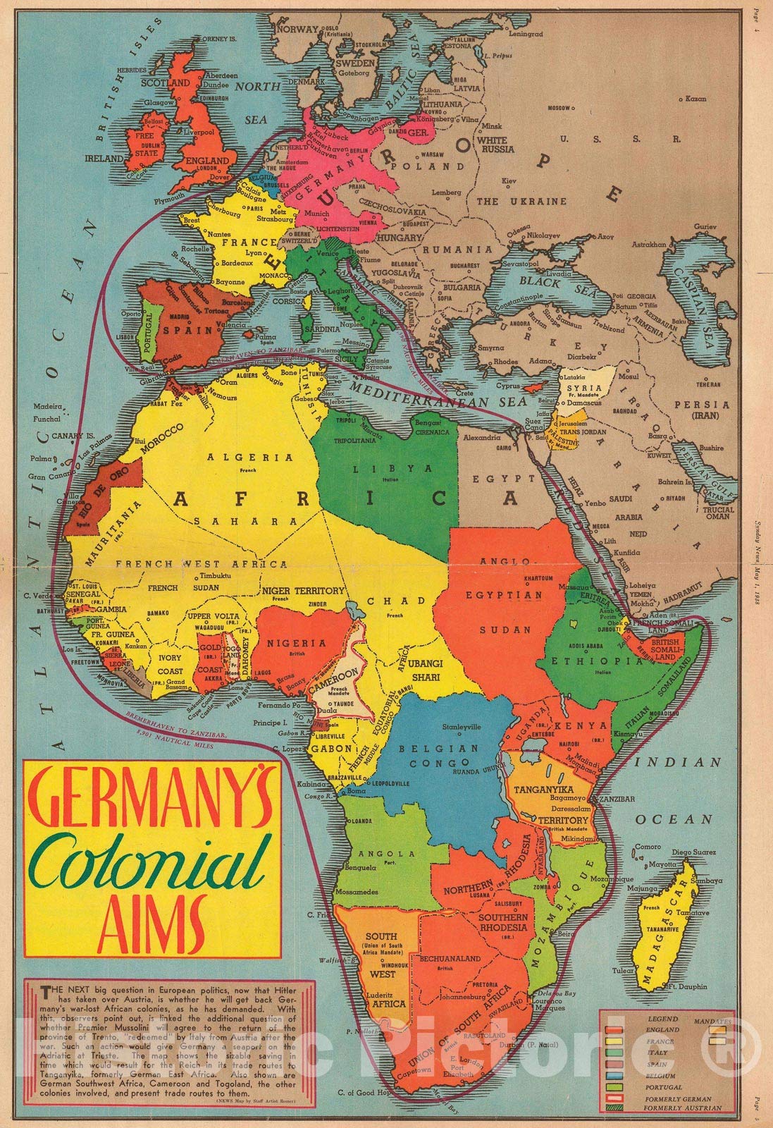 Africa Map Colonization 1912 Africa Original Antique Map Colonial
