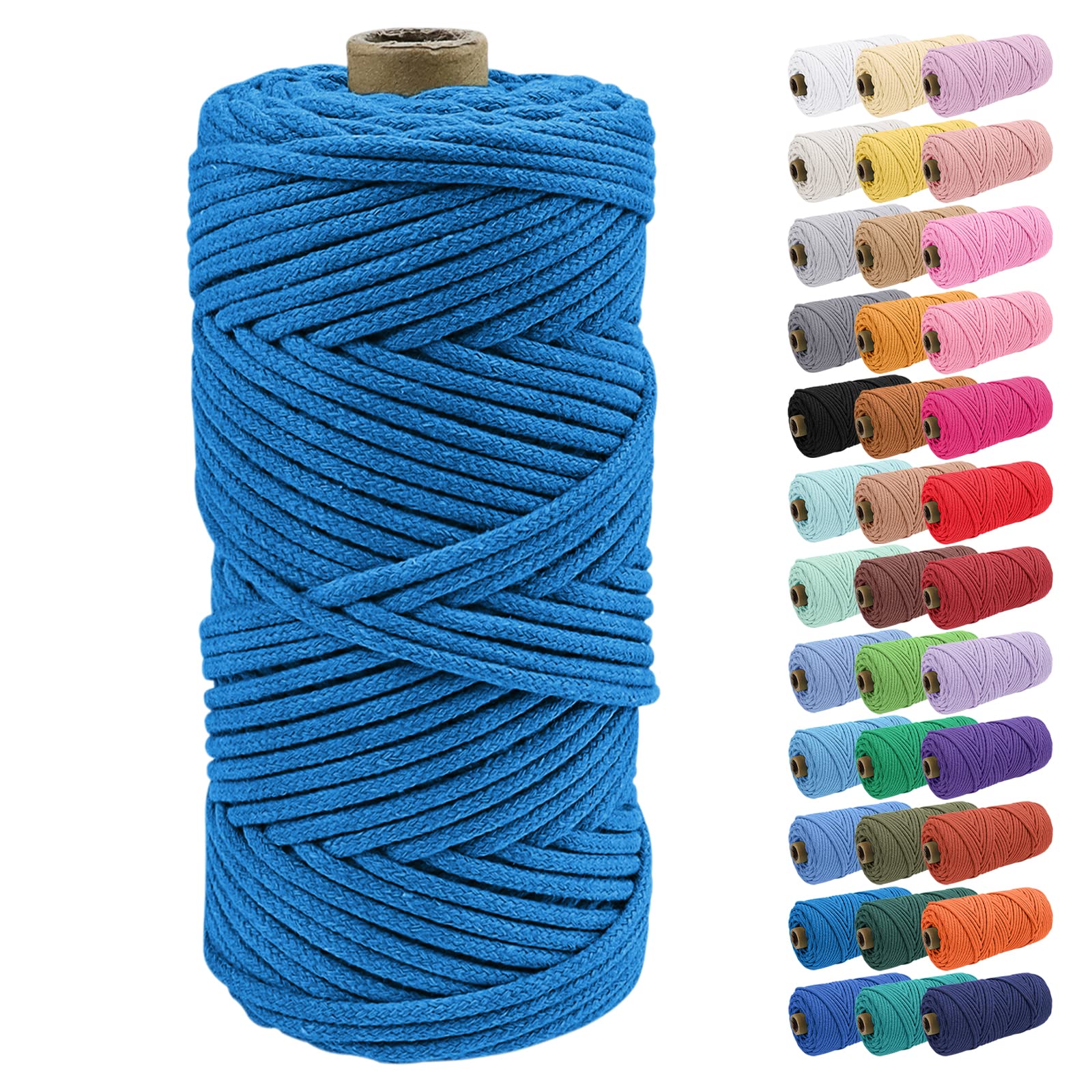 Uiopa 4mm Macrame Cord, 100m Braided Cotton Macrame Rope, Blue Macrame ...